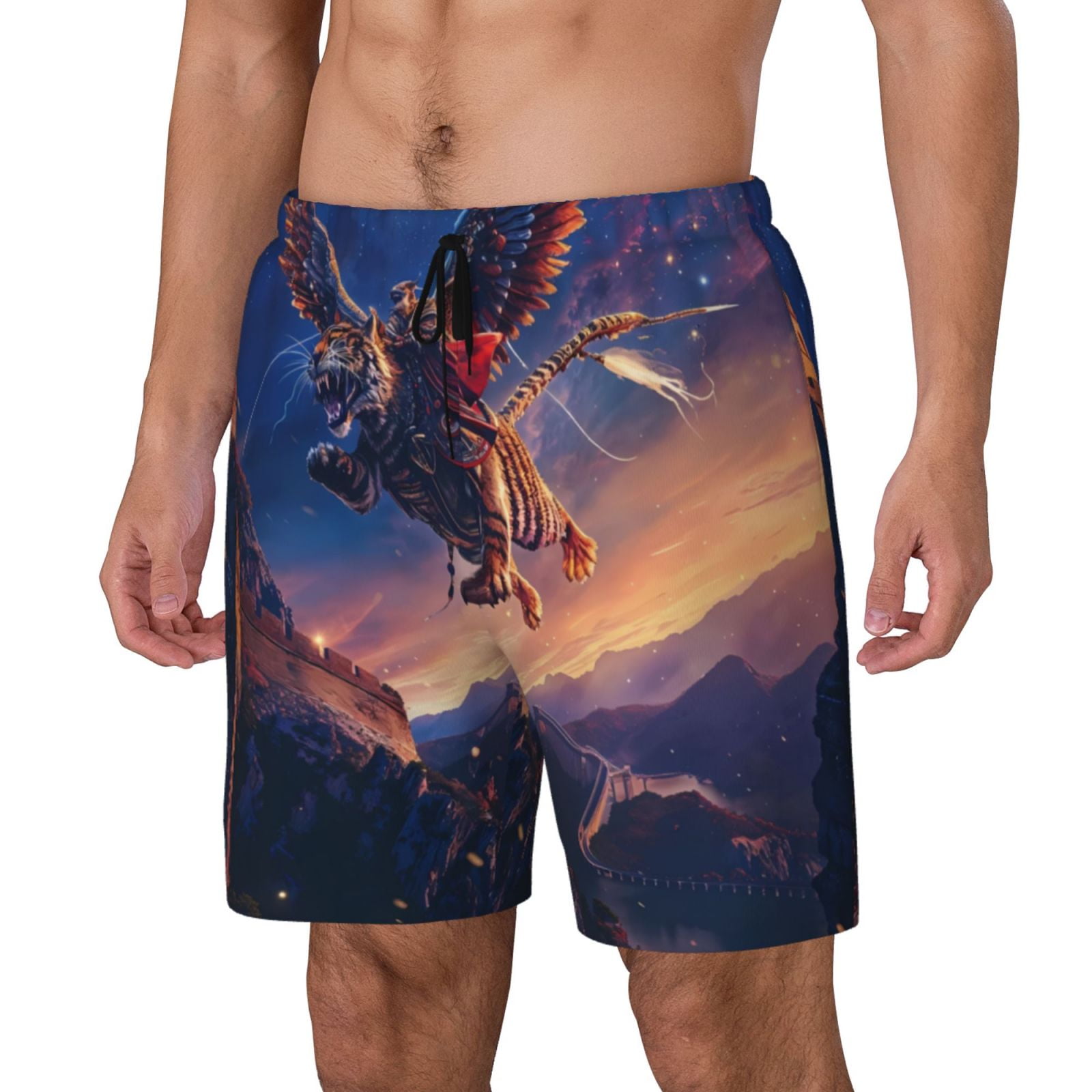 Fuzoiu Starry Sky Flying Tiger Print Men's Swim Shorts,Quick-Dry Double ...