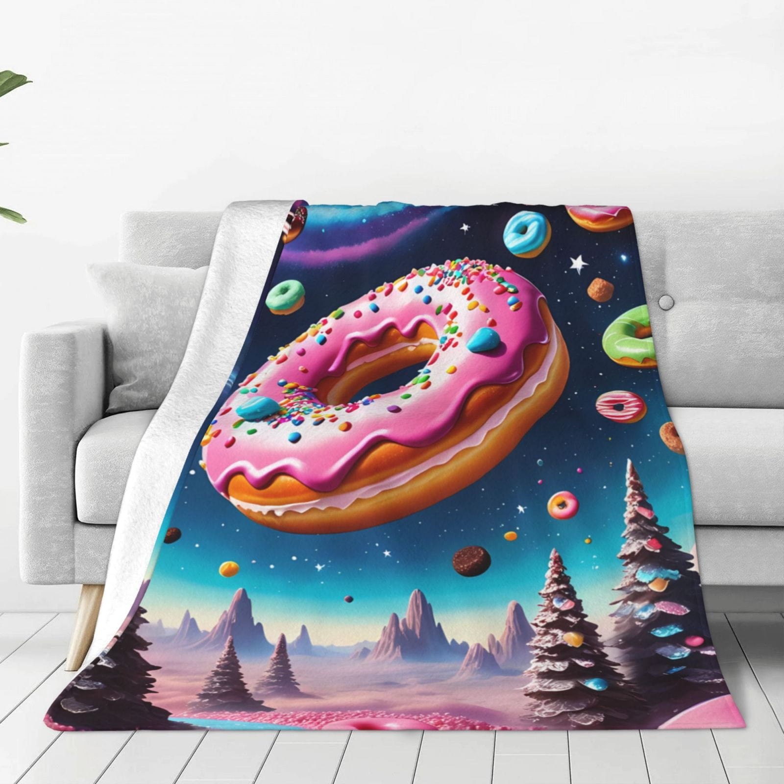 Fuzoiu Starry Sky Pine Tree Donut Print Ultra-Soft Micro Fleece Blanket ...