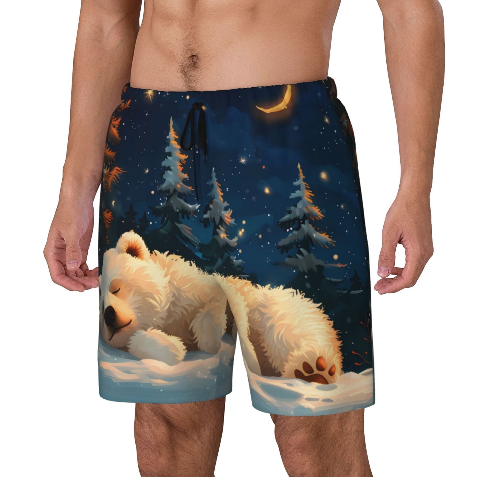 Fuzoiu Starry Sky Sleep White Bear Print Men's Swim Shorts,Quick-Dry ...
