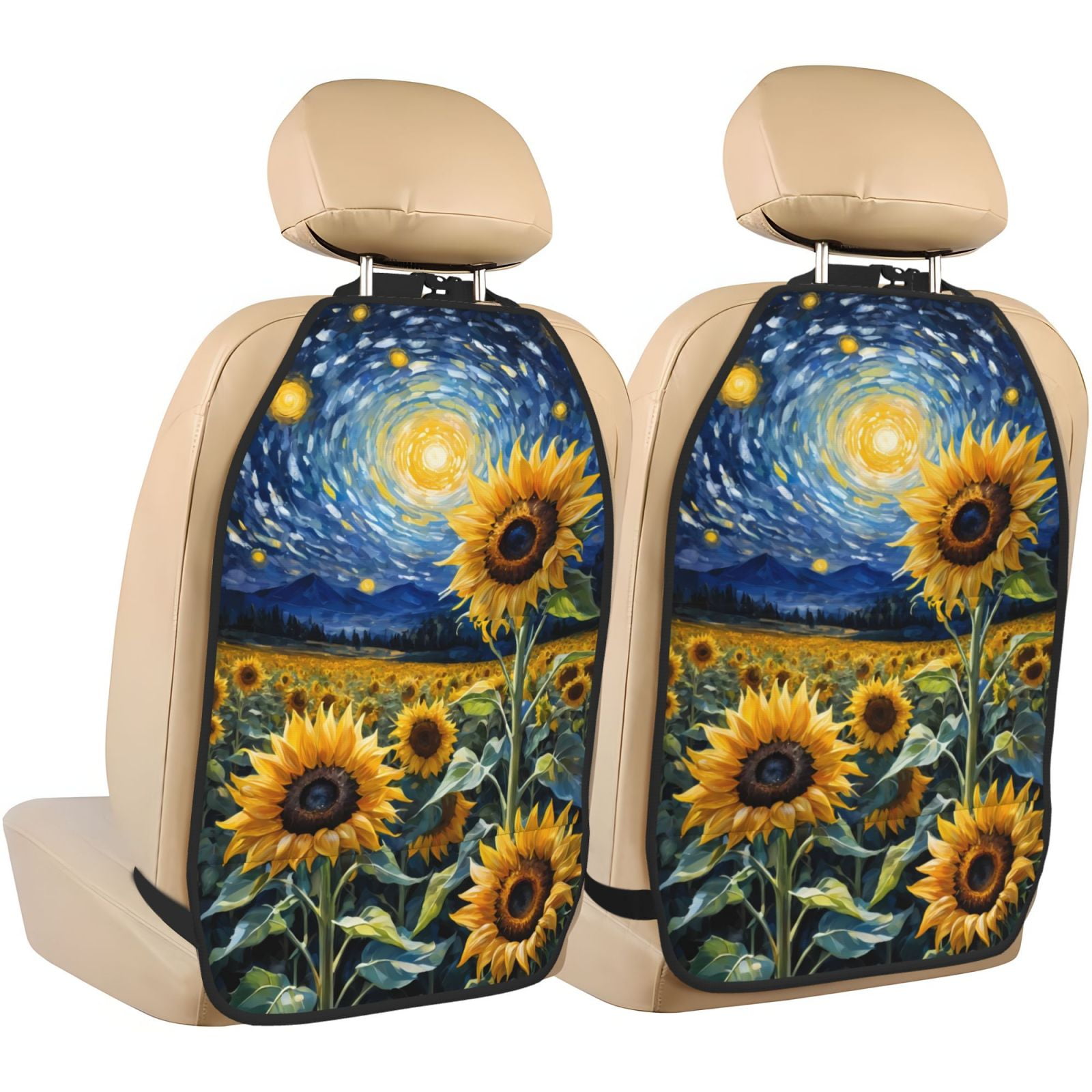 Fuzoiu Starry Sky Sunflower Print 2 Pack Kick Mat Back Seat Protector ...