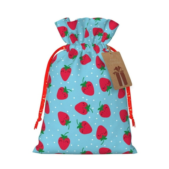 Fuzoiu Strawberries Print Christmas Gift Bag,Burlap Gift Bag with ...