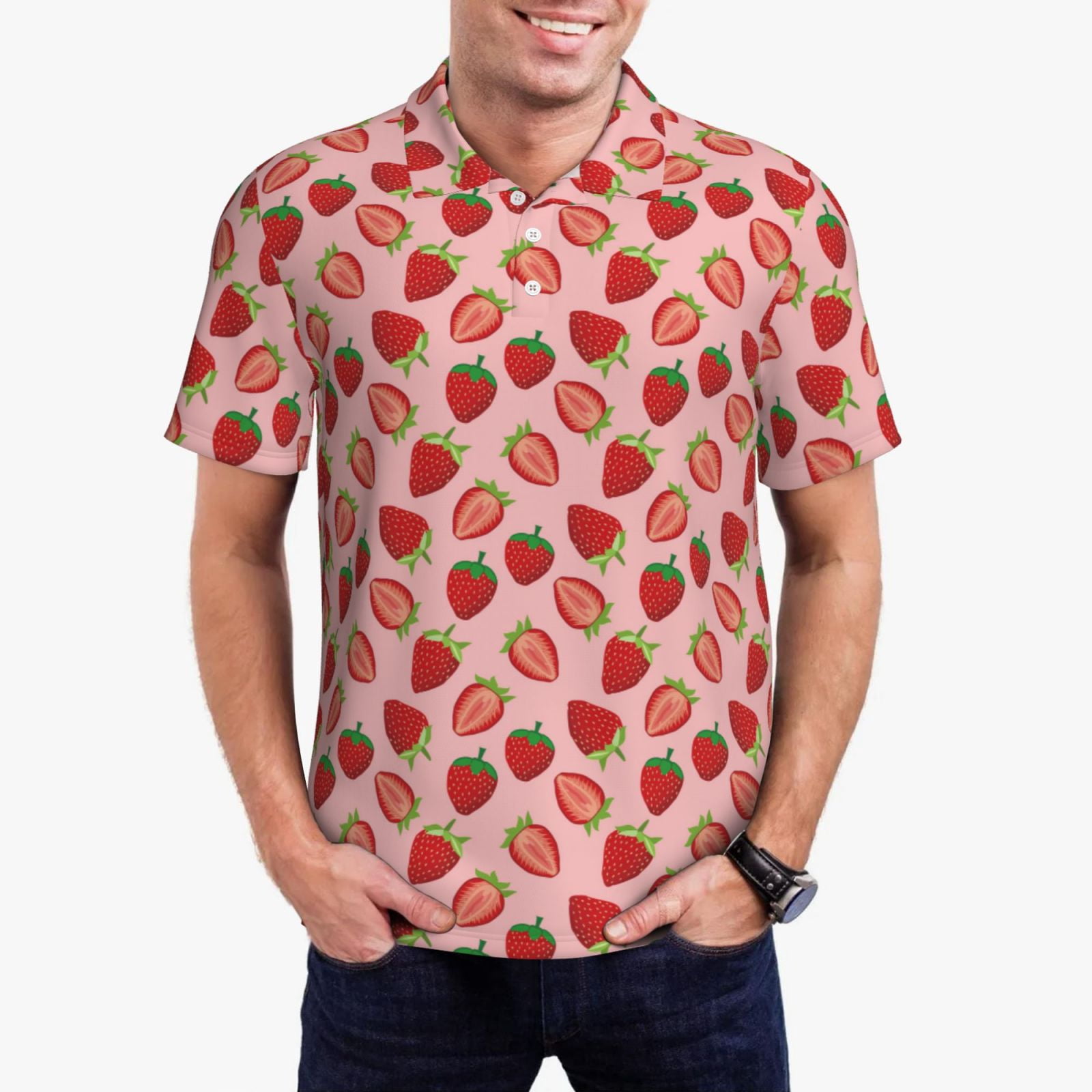 Fuzoiu Strawberries Print Men's Polo Shirts Short Sleeve,Golf Shirts ...