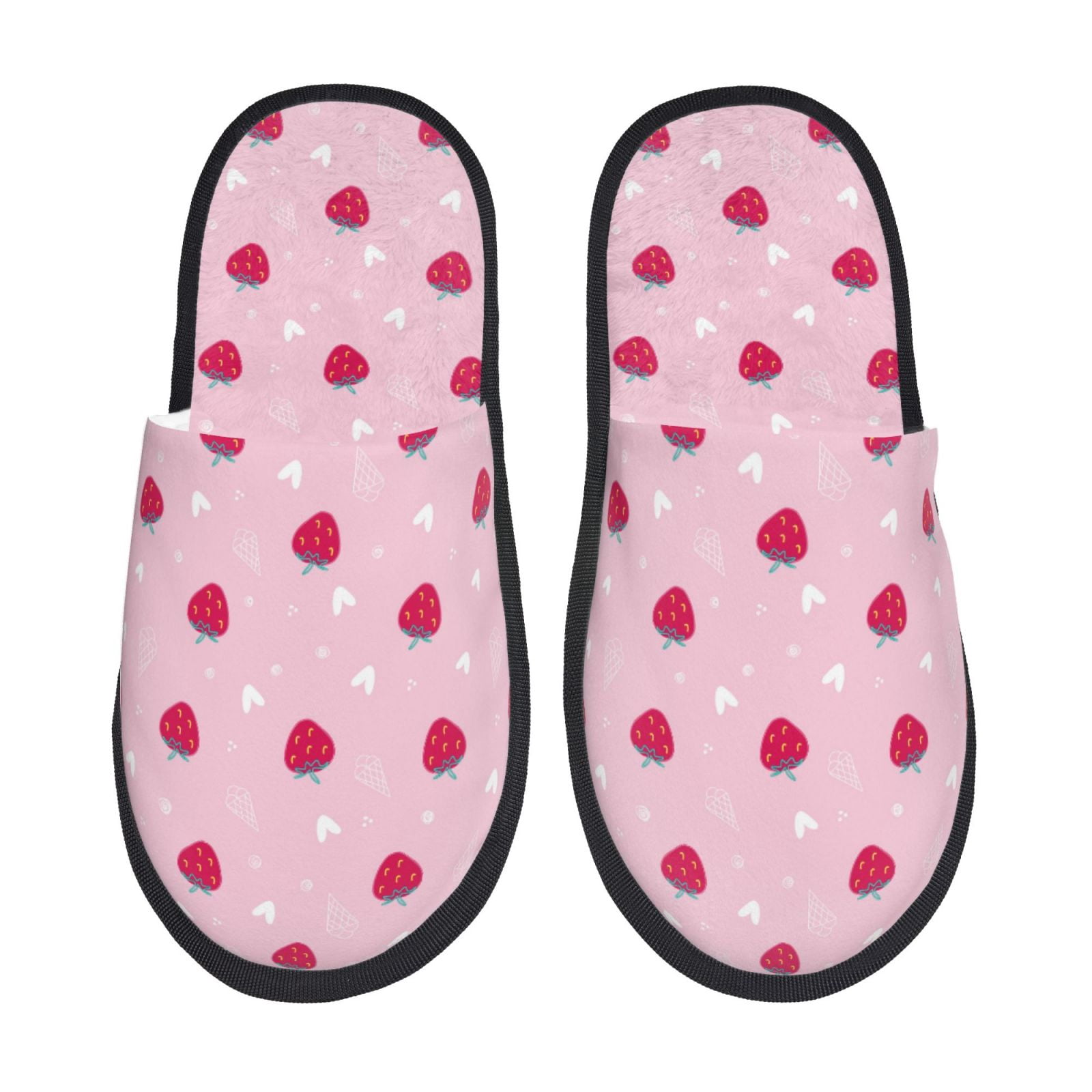 Fuzoiu Strawberry And Heart Print Unisex Furry Slippers,Plush Indoor ...