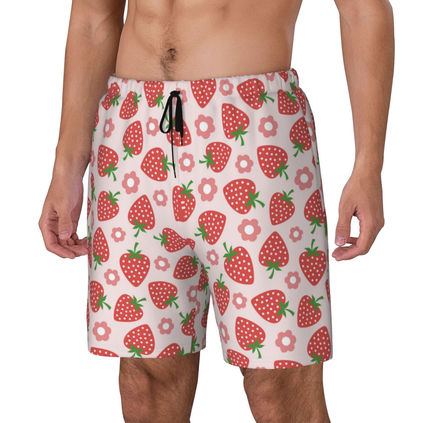 Fuzoiu Strawberry Flower Print Men's Swim Shorts,Quick-Dry Double-Layer ...