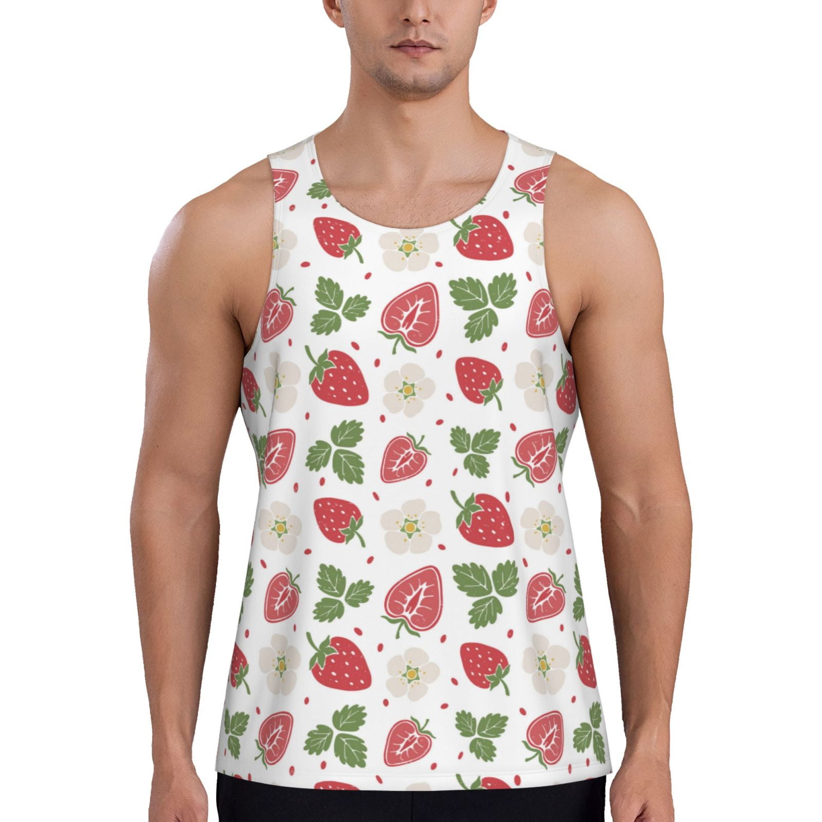 Fuzoiu Strawberry Print Men's Workout Tank Tops,Sleeveless Gym Shirt ...