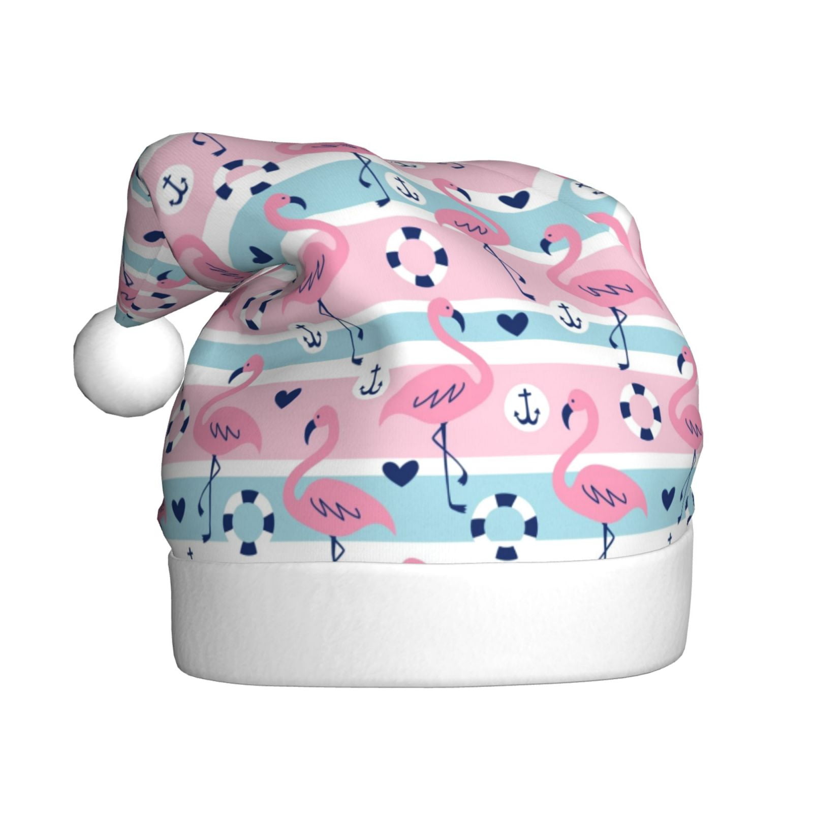 Fuzoiu Striped Flamingo Print Santa Hat Christmas Hat for Adults,Santa ...