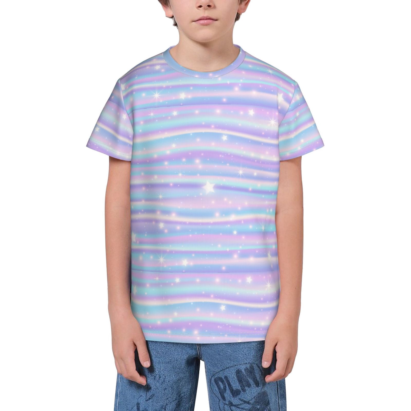 Fuzoiu Striped Gradient Print Youth Short Sleeve T-Shirt,Youth Dry-Fit ...