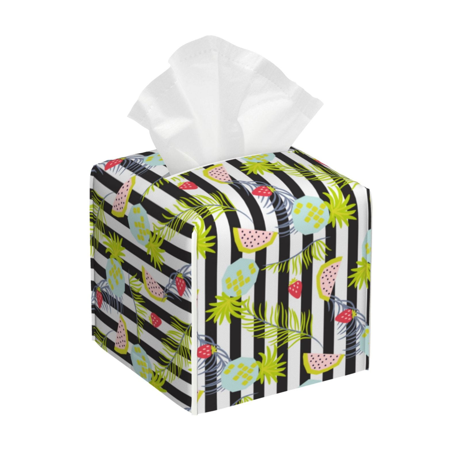 Fuzoiu Striped With Palm Tree Branches Print Tissue Box Cover Holder ...