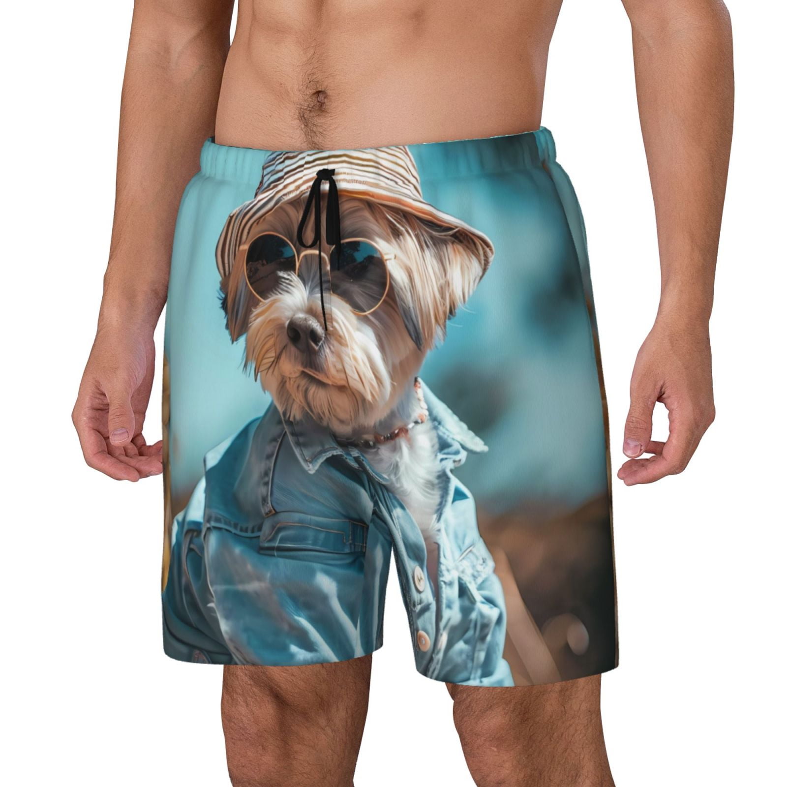 Fuzoiu Stylish Dog in Denim Outfit Print Men's Swim Shorts,Quick-Dry ...