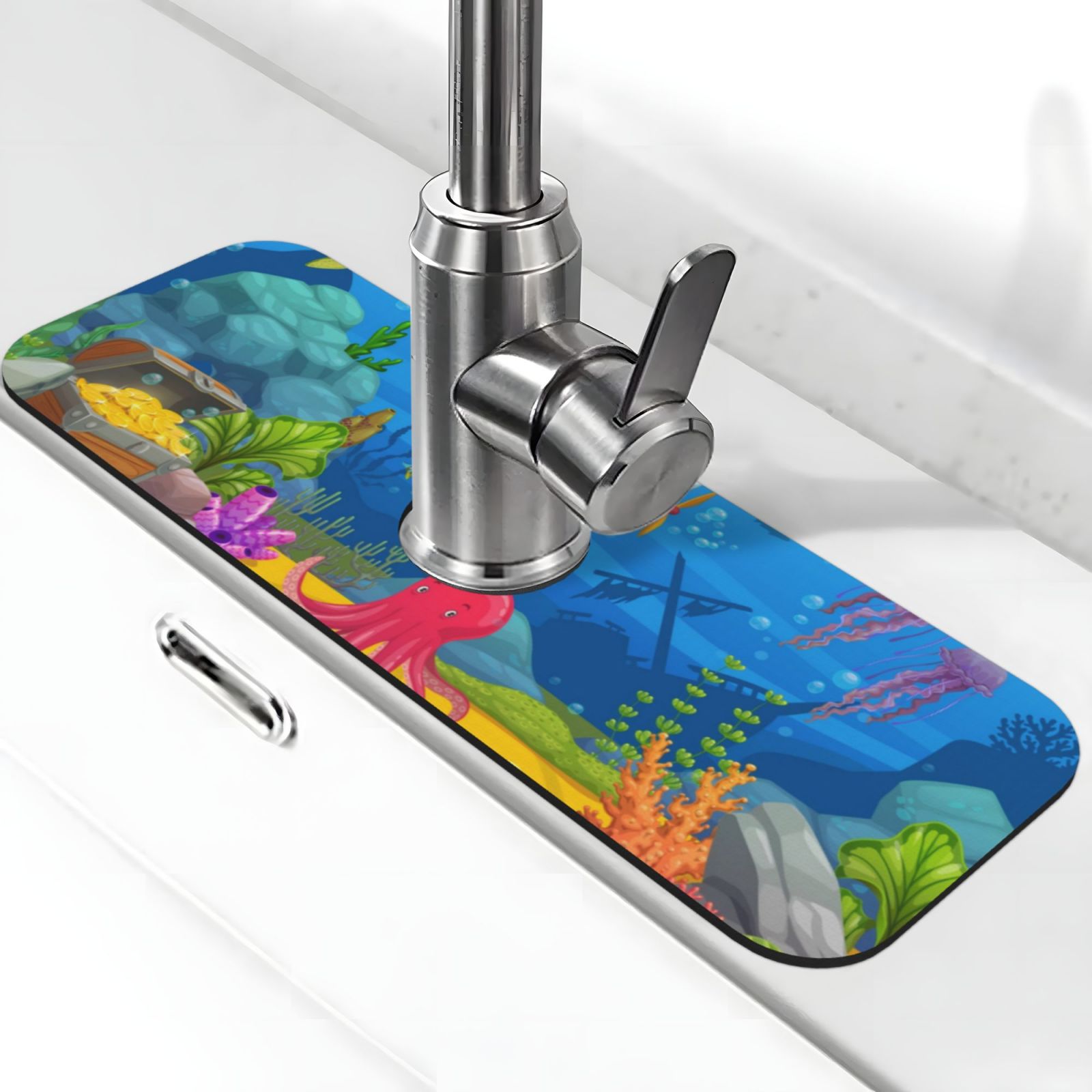 Fuzoiu Submarine And Landscape Print Kitchen Faucet Suction Pad, Sink ...