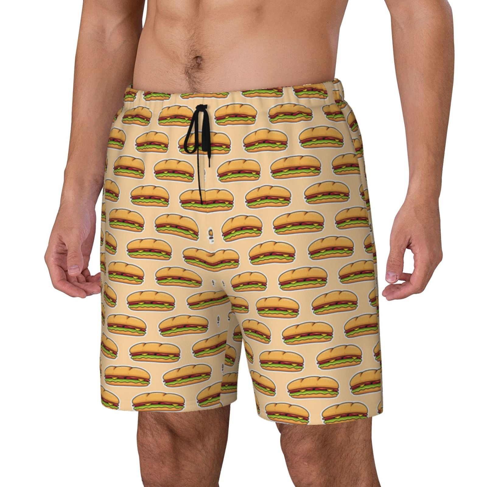 Fuzoiu Submarine Sub Sandwich Print Men's Swim Shorts,Quick-Dry Double ...
