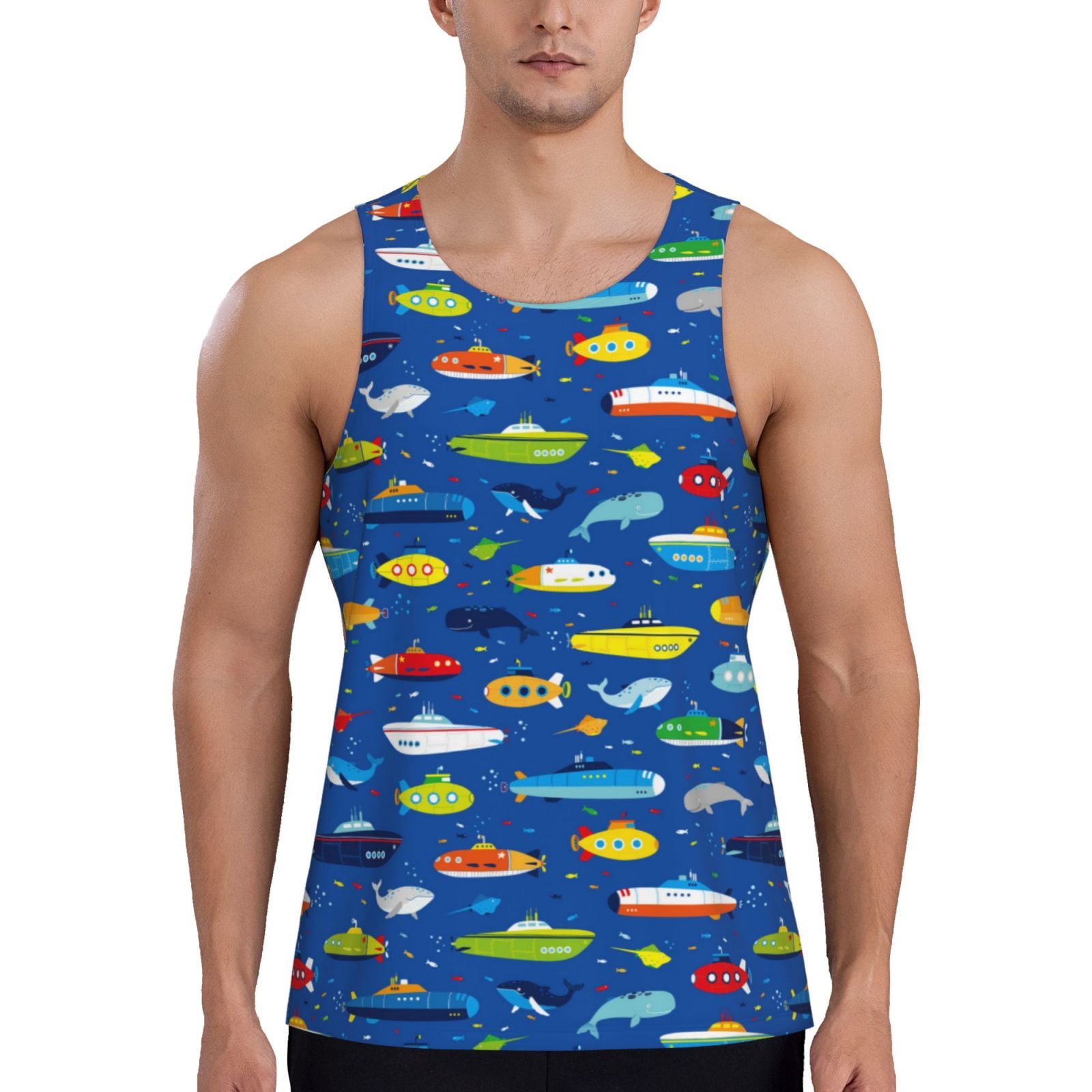Fuzoiu Submarines And Whales Print Men's Workout Tank Tops,Sleeveless ...