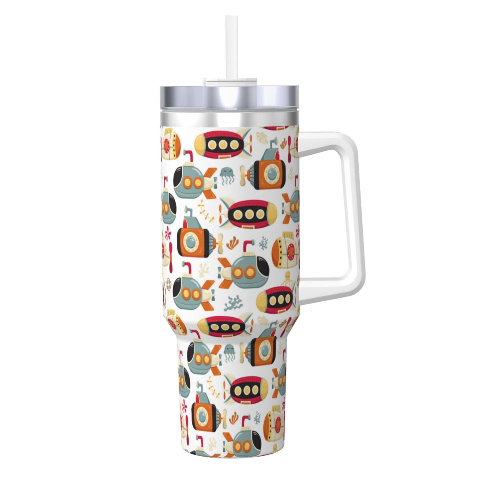 Fuzoiu Submarines Print 40OZ Ice Bully Stainless Steel Insulated Cup with Handle and Straw ...