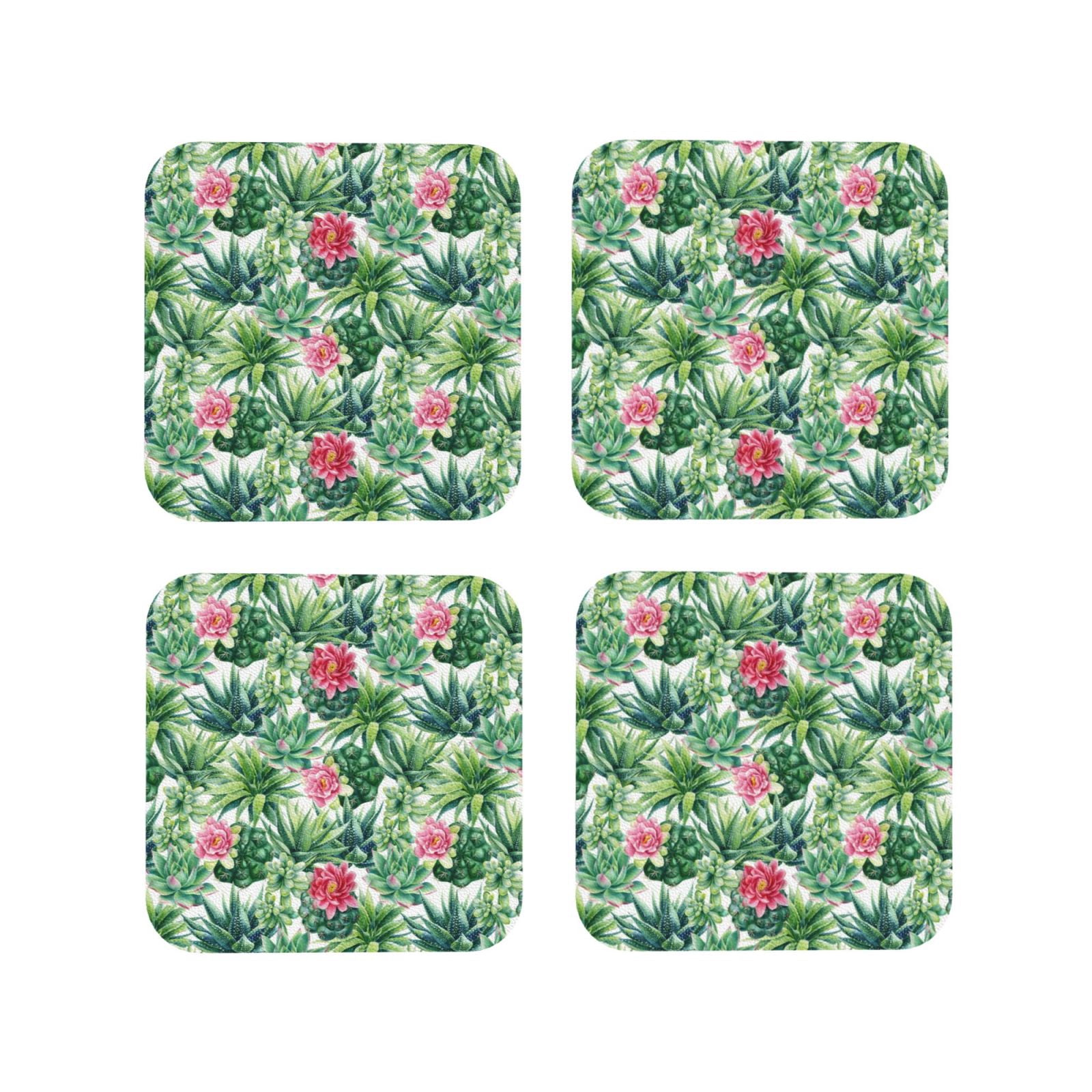 Fuzoiu Succulents 1 Print Leather Coasters Set,Drink Coasters Set of 4 ...