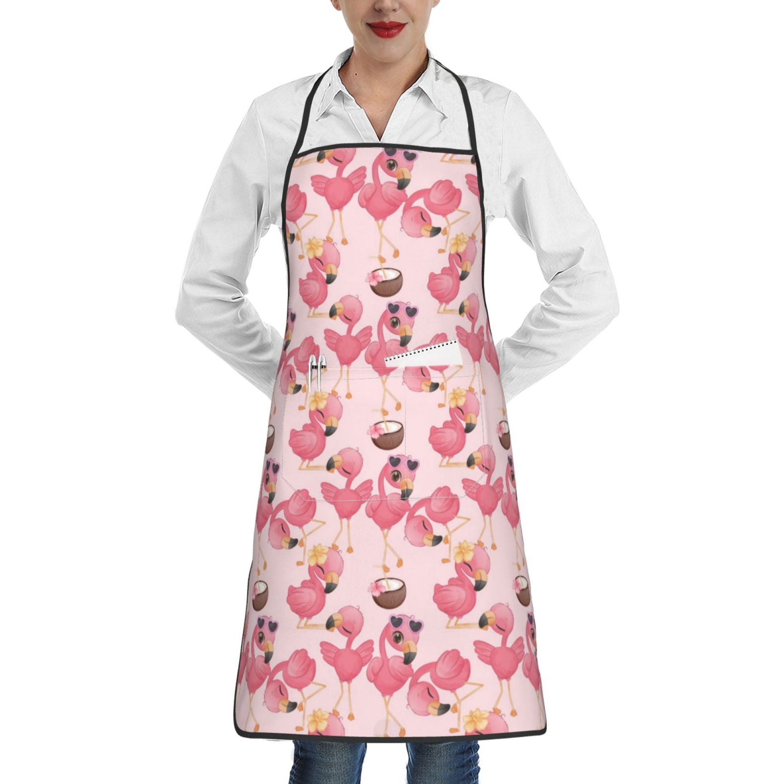 Fuzoiu Summer Flamingo Print Kitchen Cooking Aprons,Kitchen Cooking BBQ ...