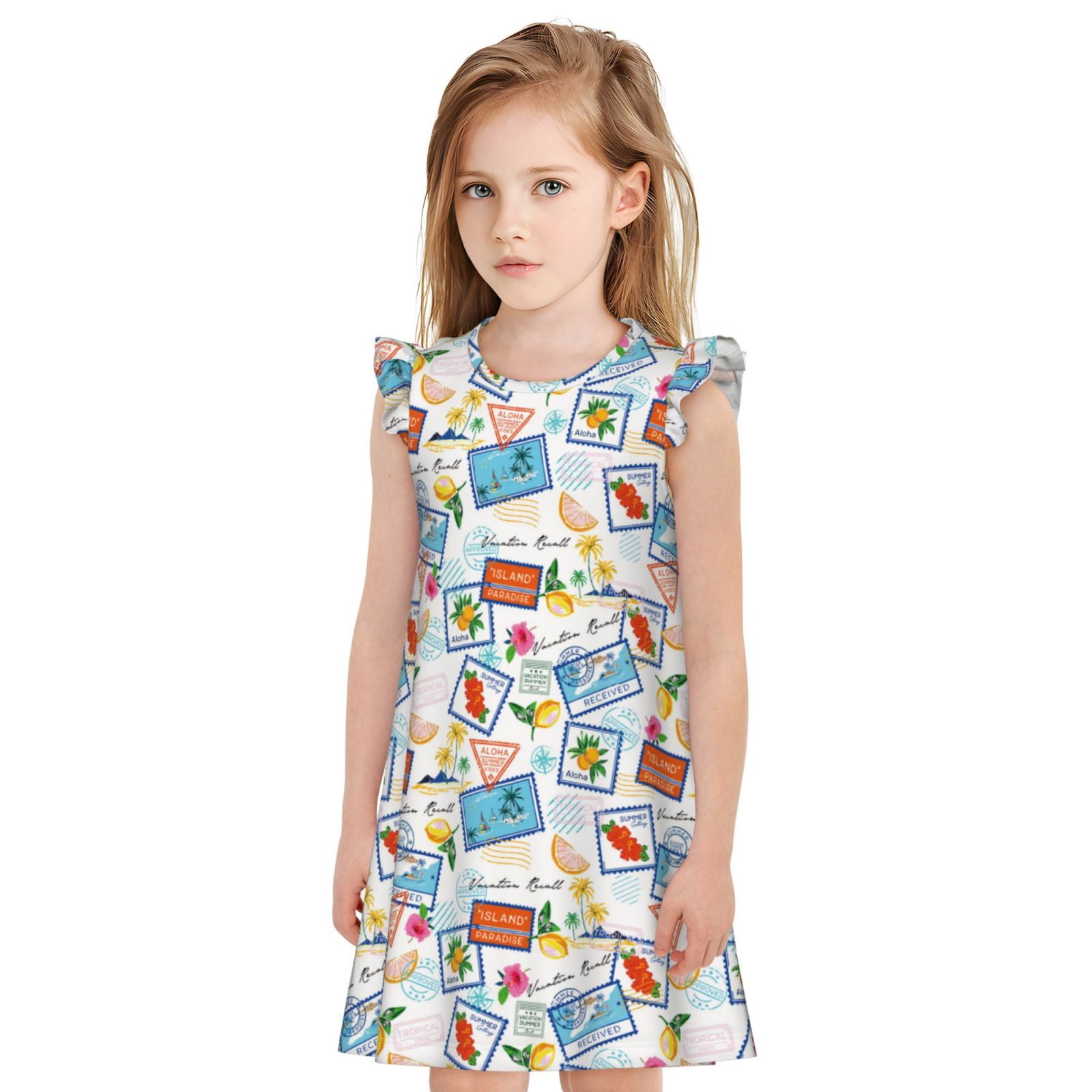 Fuzoiu Summer Stamp Print Girls' Nightgowns Pajamas Dress,Girls ...