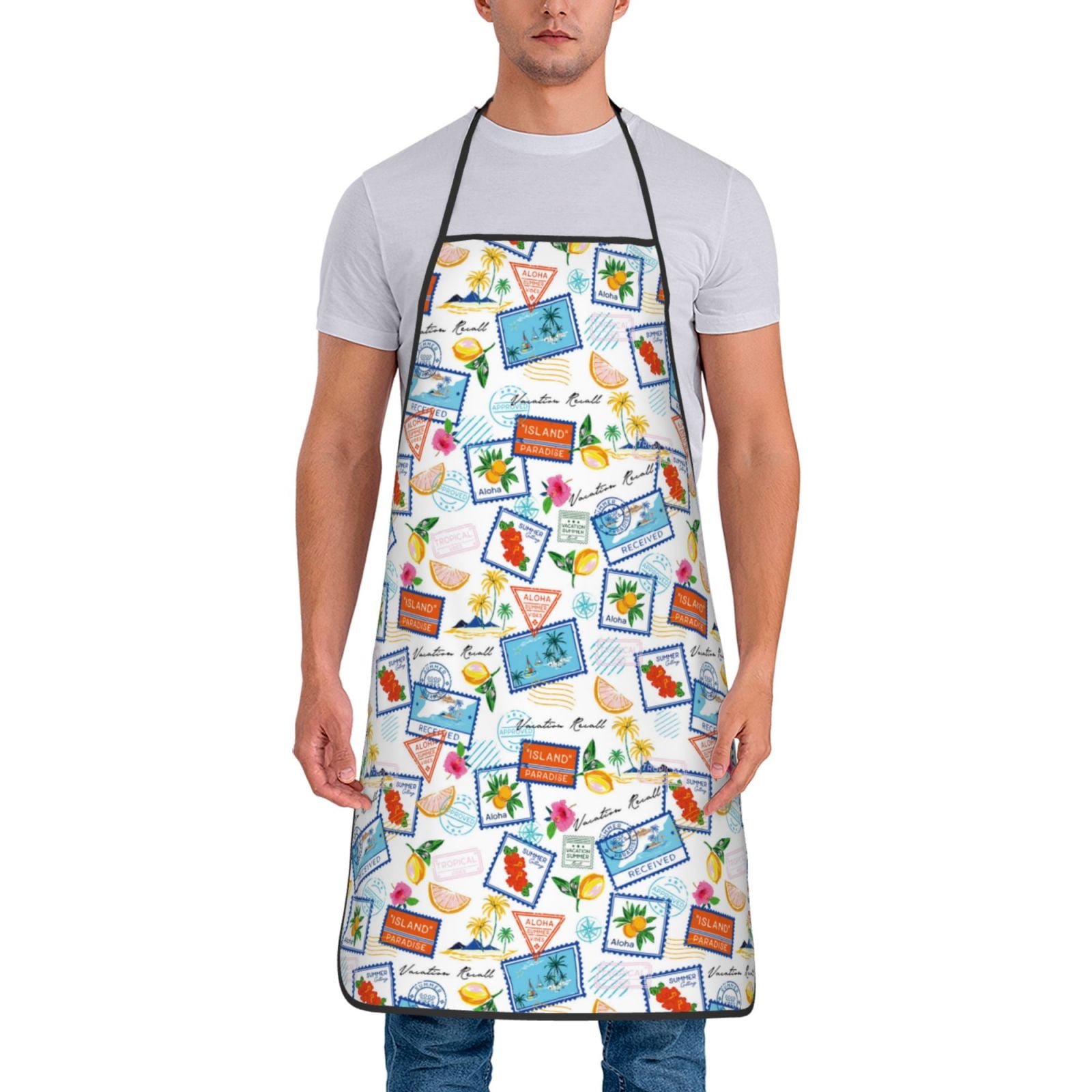 Fuzoiu Summer Stamp Print Waterproof Apron, Kitchen Apron for Women Men ...