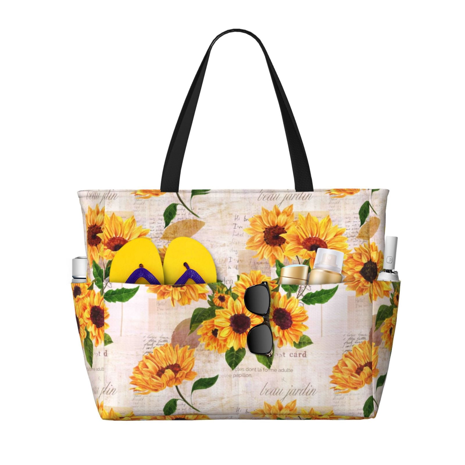 Fuzoiu Sunflower 5 Print Waterproof Beach Tote Bag for Women Girls with ...