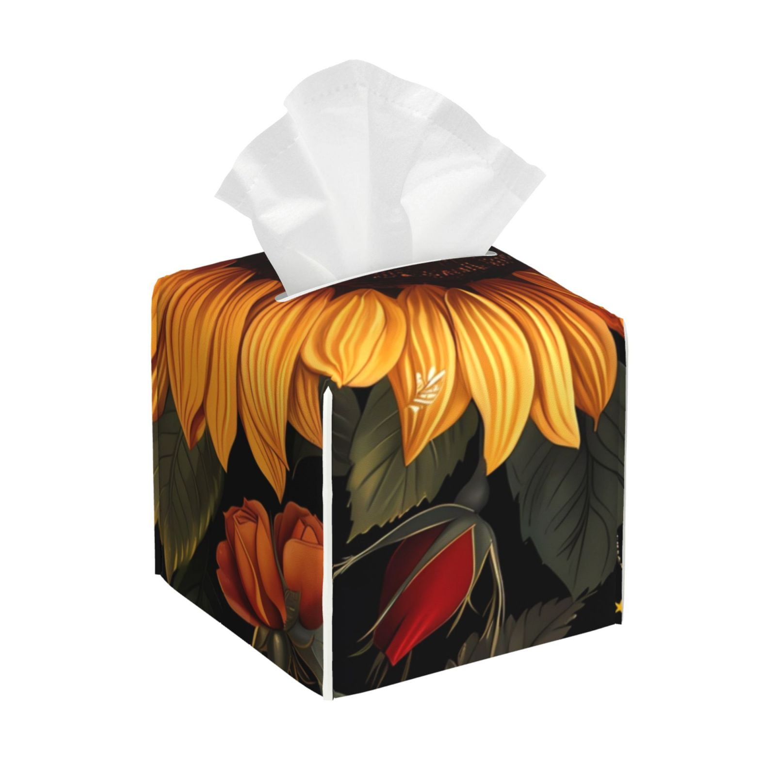 Fuzoiu Sunflower Floral Butterfly Print Tissue Box Cover Holder, Square ...