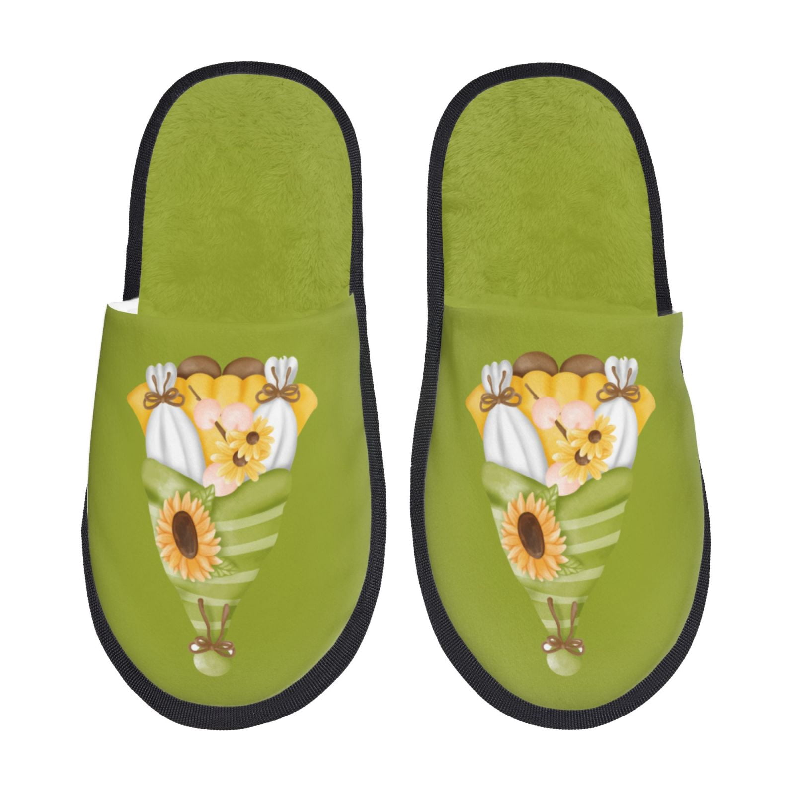 Fuzoiu Sunflower Gnomes Print Unisex Furry Slippers,Plush Indoor Shoes ...