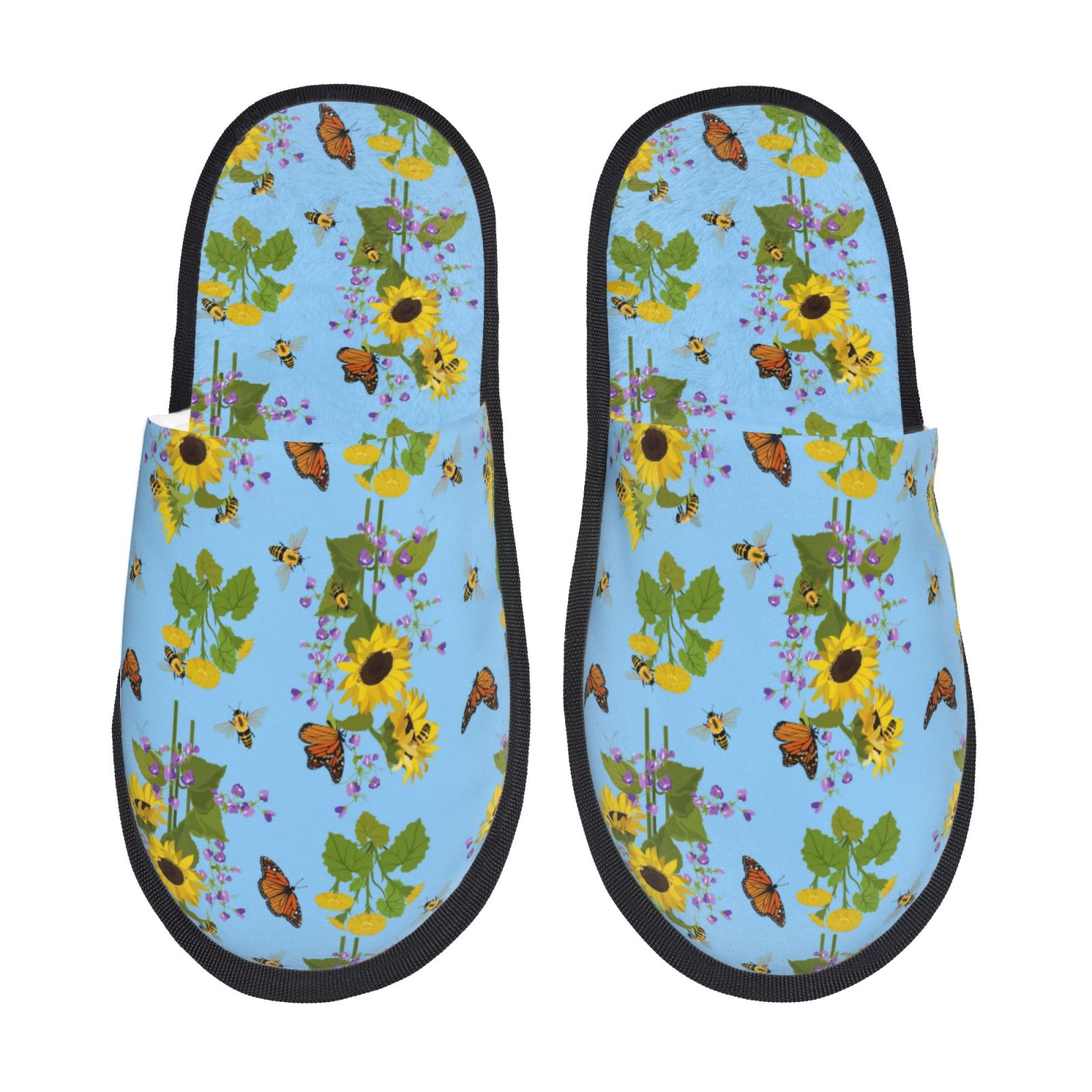 Fuzoiu Sunflowers And Bees Print Unisex Furry Slippers,Plush Indoor ...