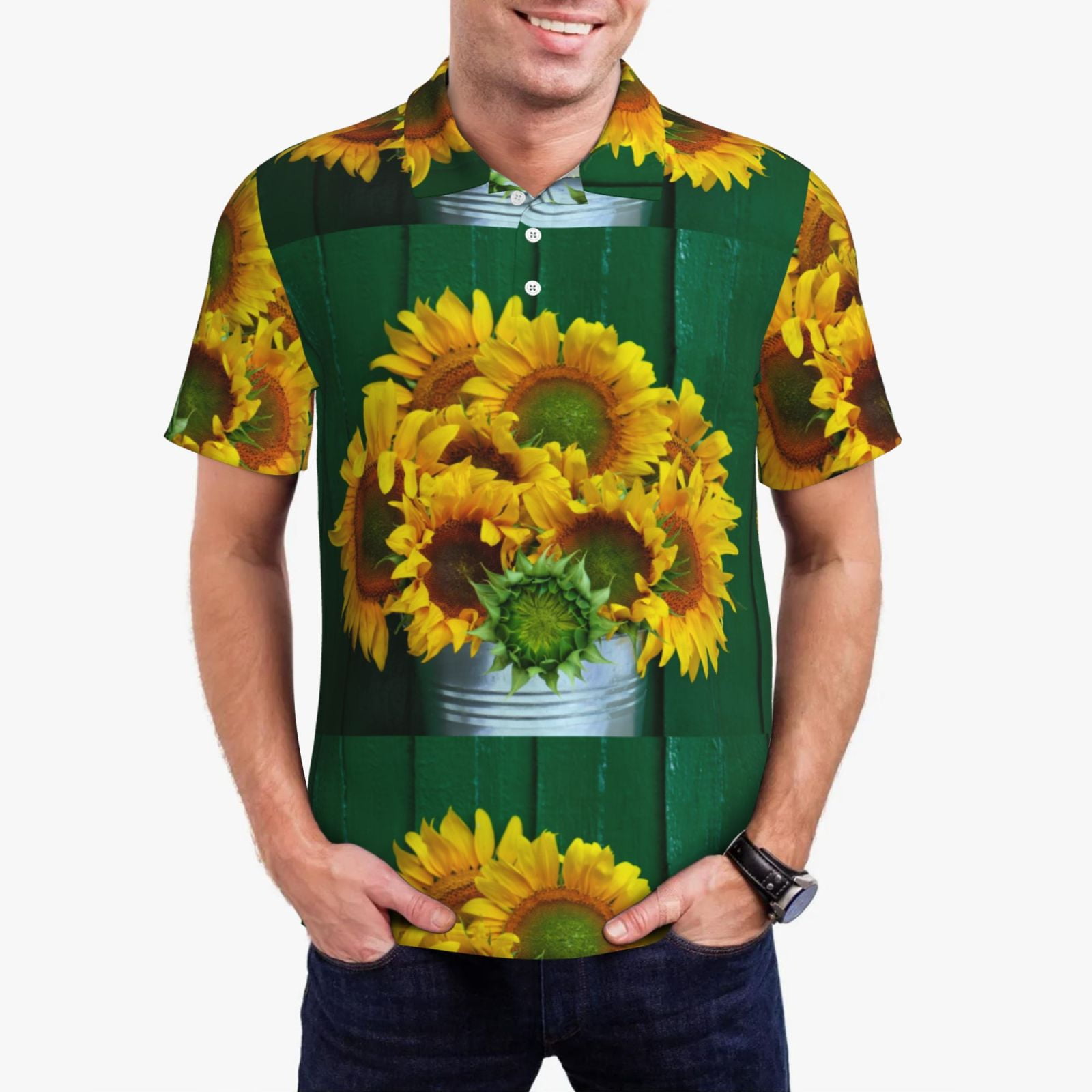 Fuzoiu Sunflowers in Bucket Print Men's Polo Shirts Short Sleeve,Golf ...