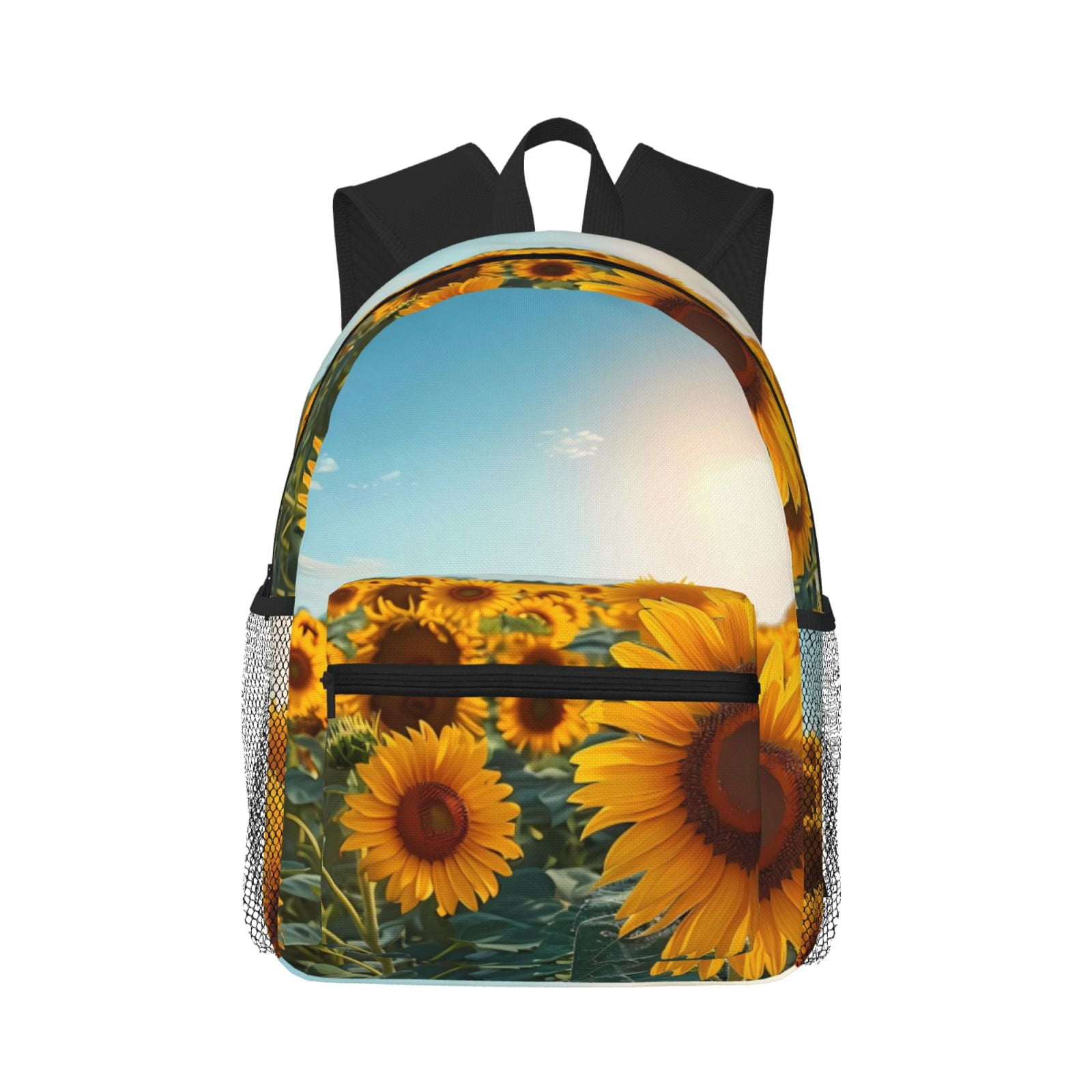 Fuzoiu Sunlit Sunflower Field Print School Backpack for Teens,Large ...