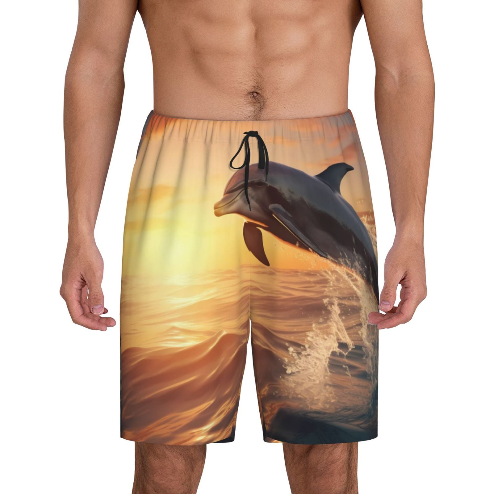 Fuzoiu Sunset Dancing Dolphin A Print Pajama Shorts for Men, Men's ...