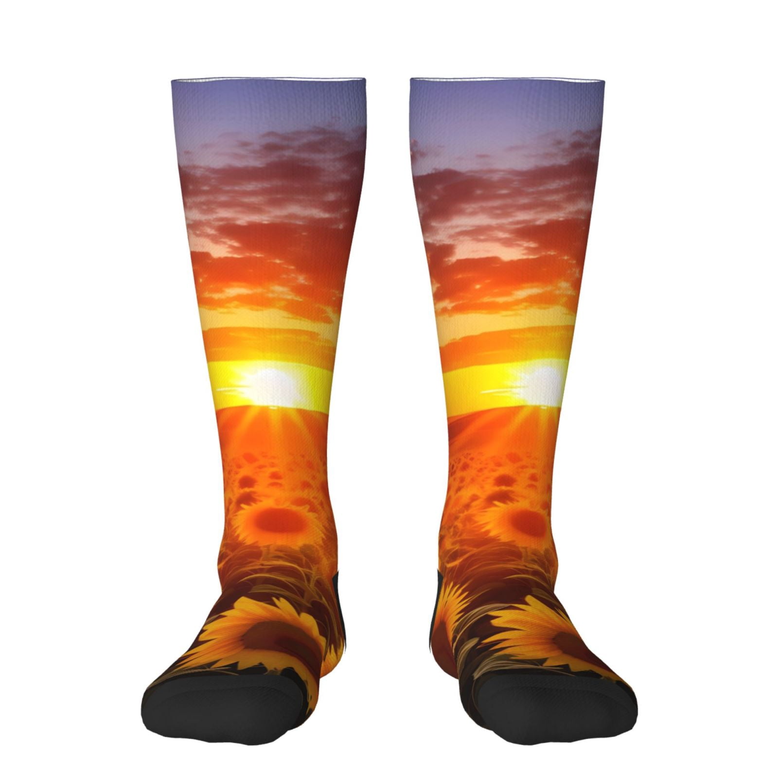 Fuzoiu Sunset Golden Sunflower Field Print Adult Stockings,Crew Socks ...
