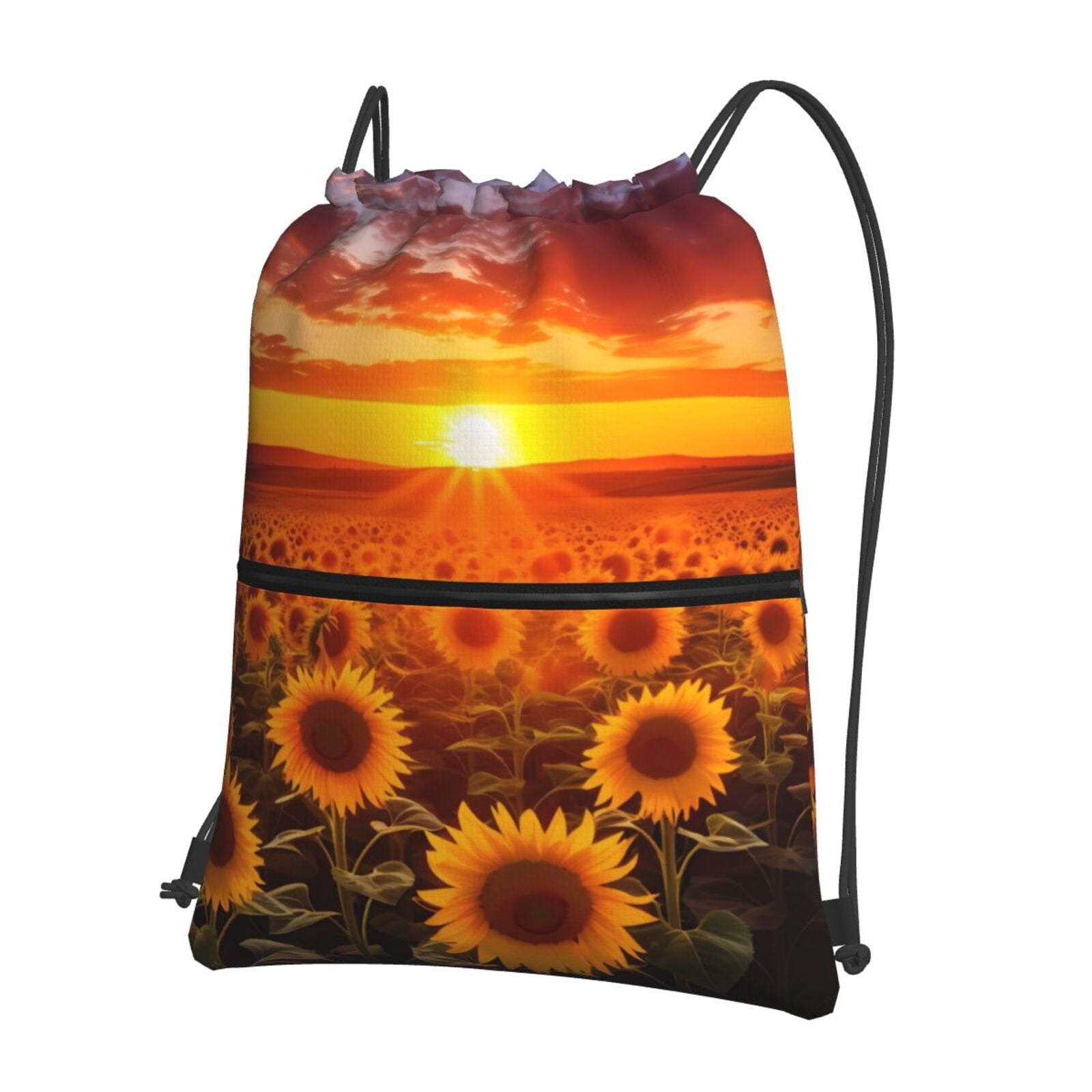 Fuzoiu Sunset Golden Sunflower Field Print Drawstring Backpack Water ...