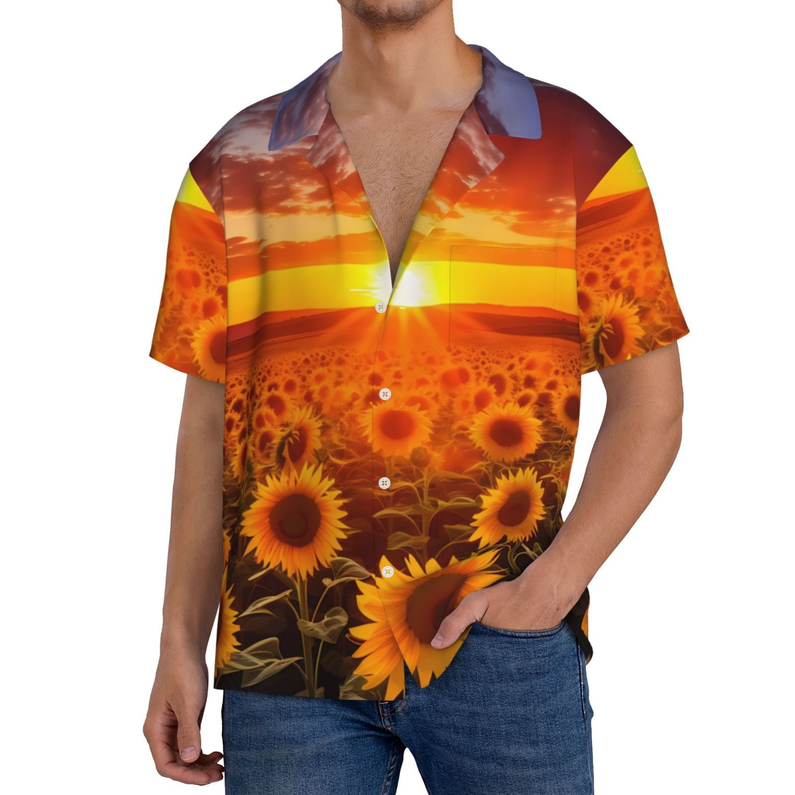 Fuzoiu Sunset Golden Sunflower Field Print Men's Casual Short,Men's ...