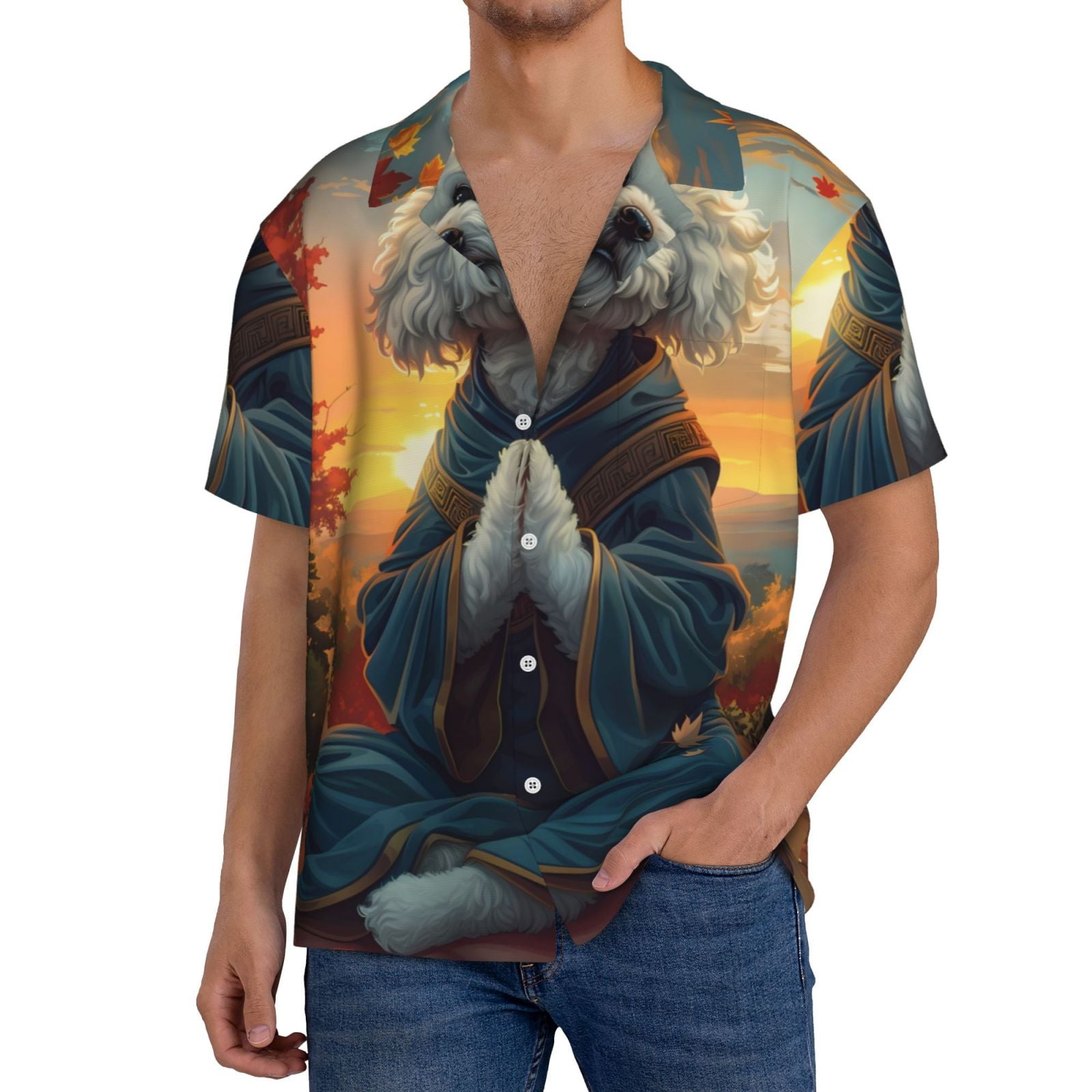 Fuzoiu Sunset Meditating Bichon Frise Print Men's Casual Short,Men's ...