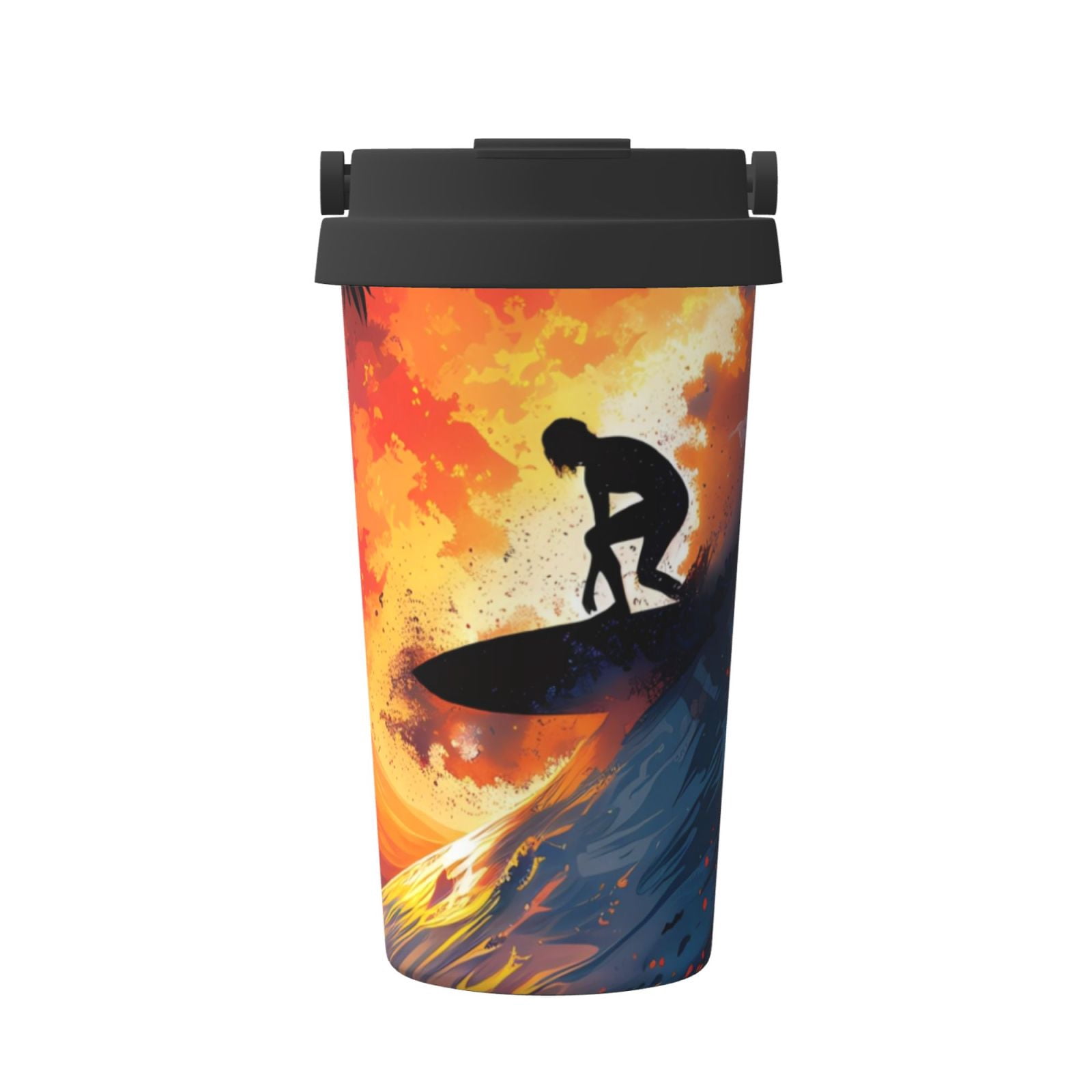 Fuzoiu Sunset Surfing Silhouette Print Stainless Steel Travel Mug ...
