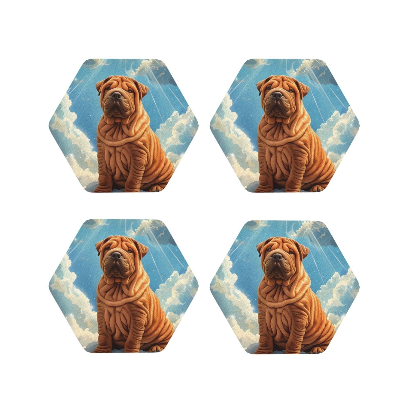 Fuzoiu Sunshine Cloud Bulldog Print Leather Coasters Set,Drink Coasters ...
