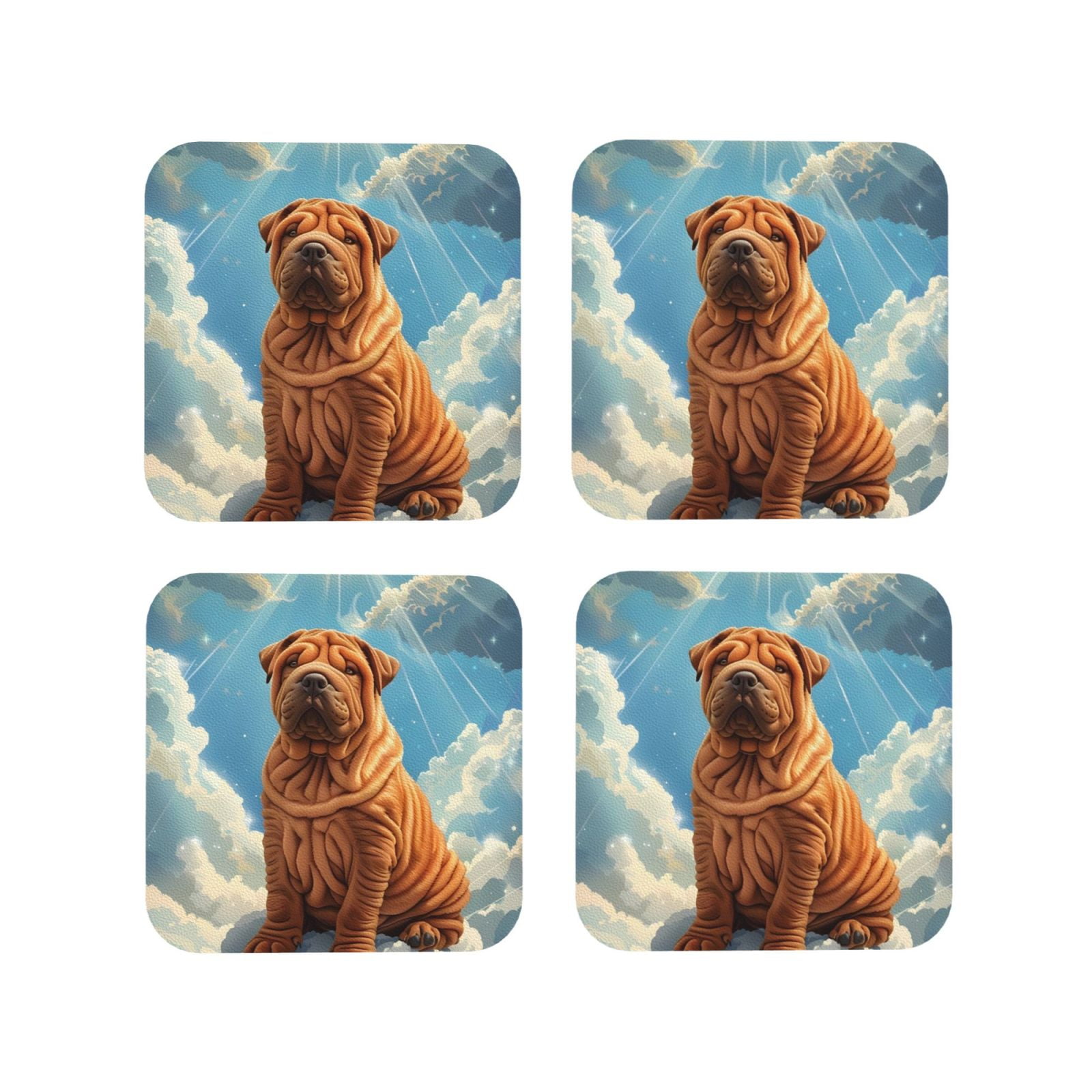 Fuzoiu Sunshine Cloud Bulldog Print Leather Coasters Set,Drink Coasters ...