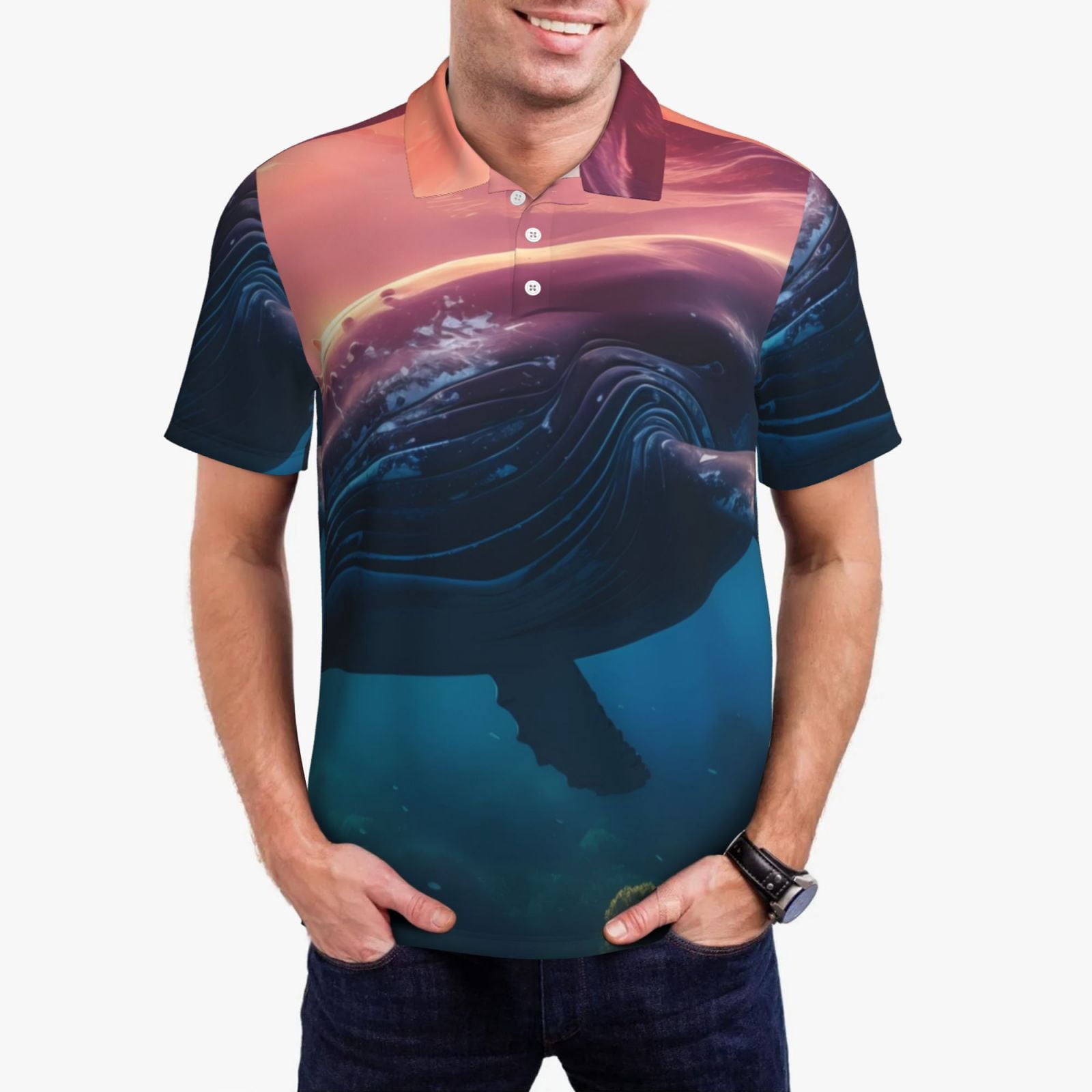 Fuzoiu Sunshine Ocean Whale Print Men's Polo Shirts Short Sleeve,Golf ...