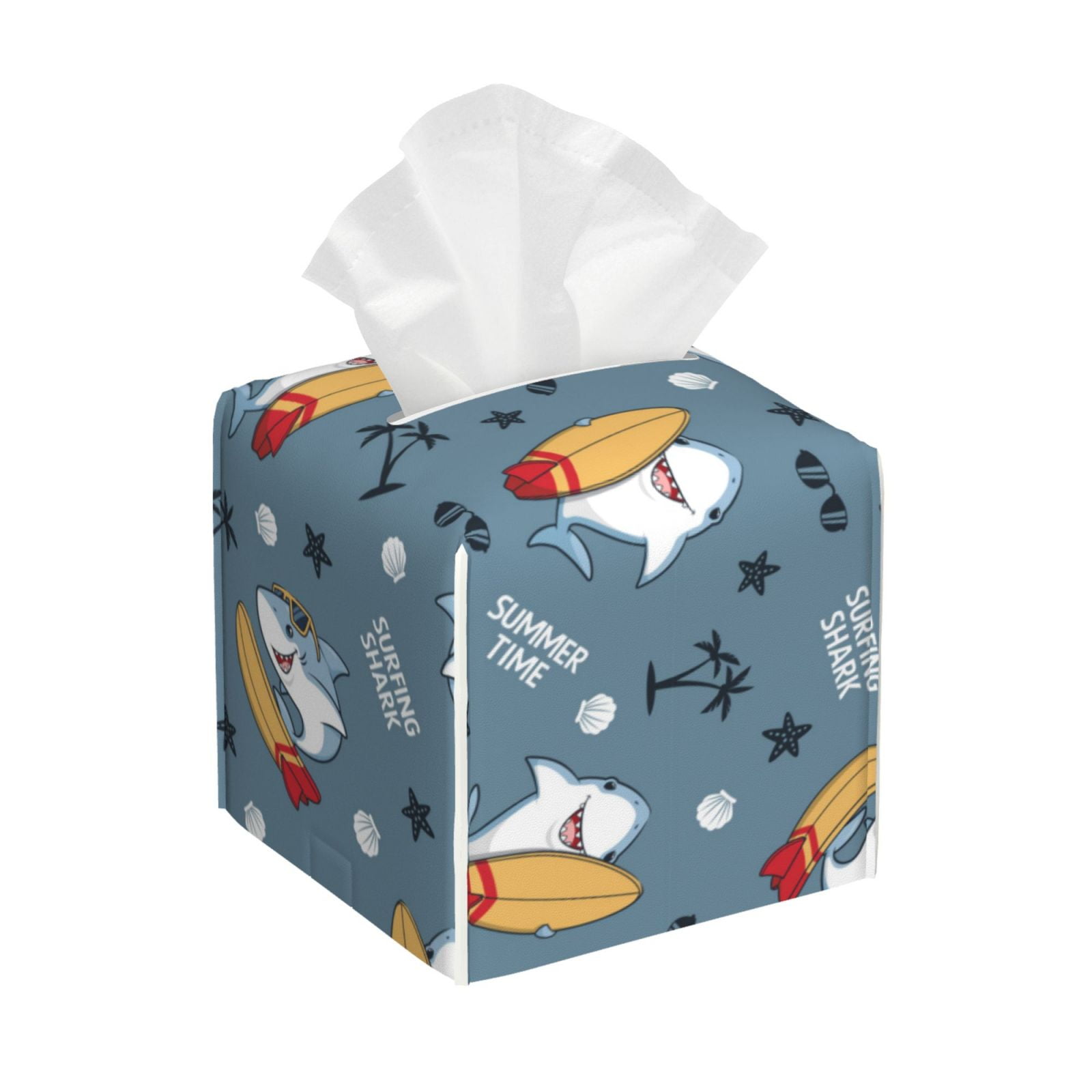 Fuzoiu Surf Shark Print Tissue Box Cover Holder, Square Leather Tissue ...