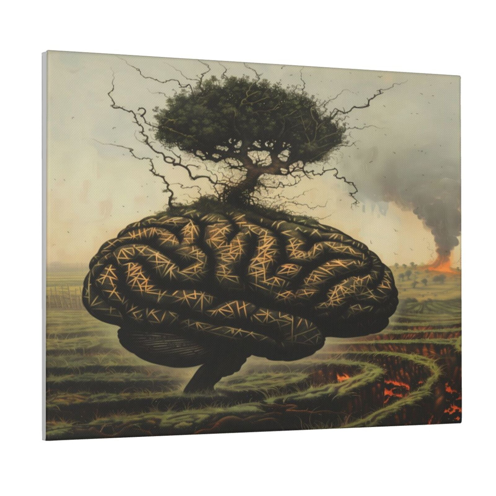Fuzoiu Surreal Brain Tree Print Canvas Wall Art for Bathrooms,Wall ...