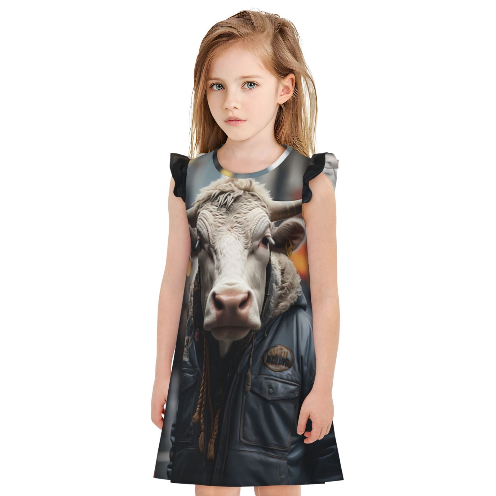 Fuzoiu Surrealist Cow Print Girls' Nightgowns Pajamas Dress,Girls ...