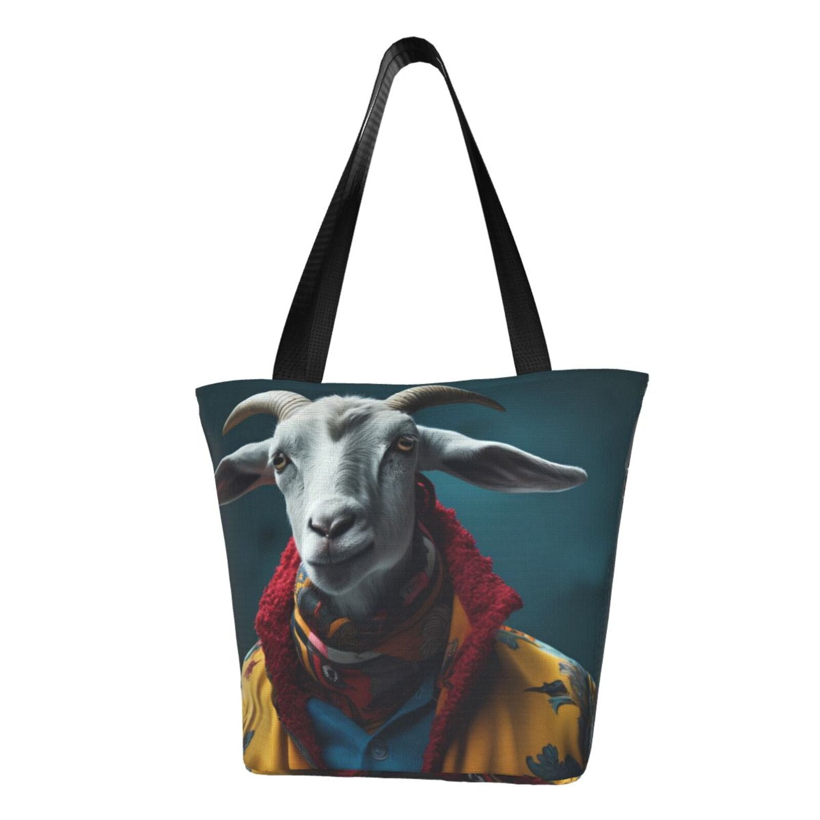 Fuzoiu Surrealist Goat Print Large Capacity Shoulder Bag for Women ...