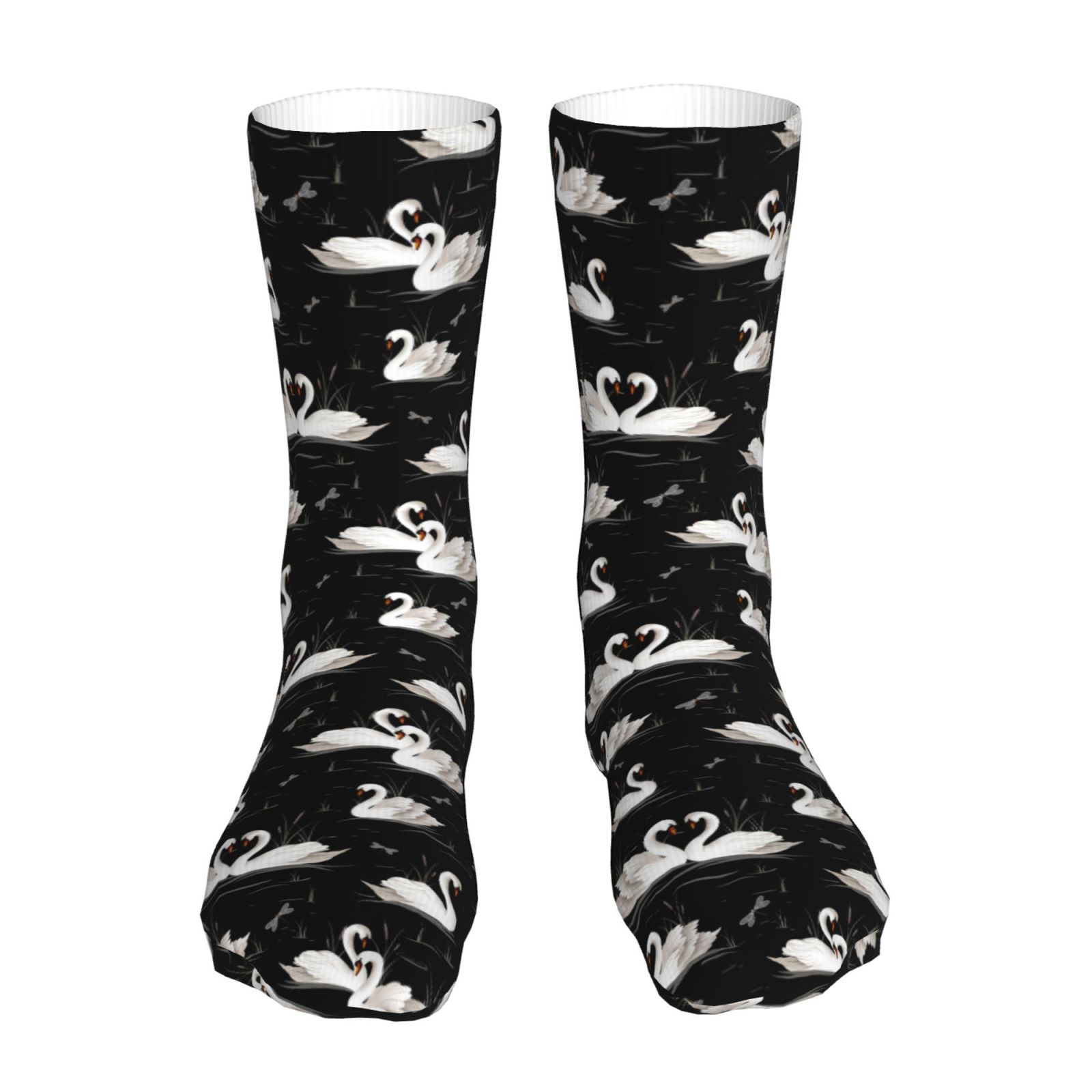 Fuzoiu Swan And Dragonflies Print Crew Socks,Casual Athletic Gym ...