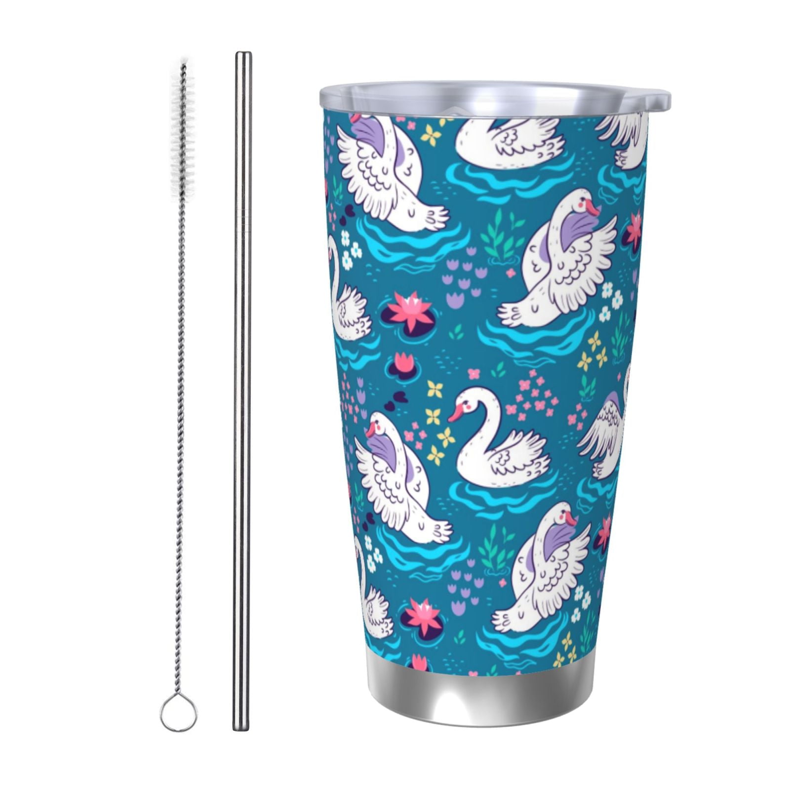 Fuzoiu Swan On The Pond Print 20oz Tumbler, Stainless Steel Vacuum ...