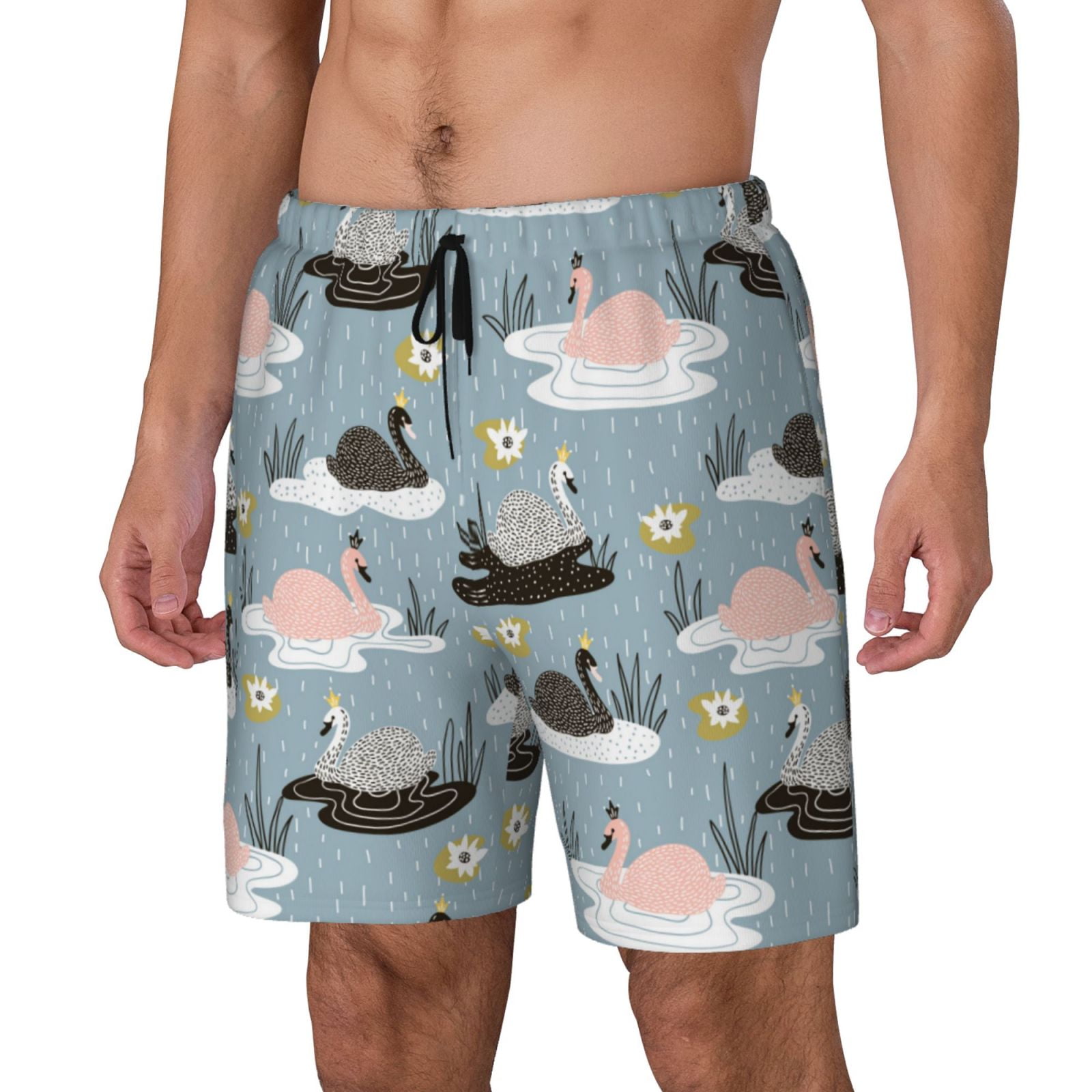 Fuzoiu Swan Princess On Lake Print Men's Swim Shorts,Quick-Dry Double ...