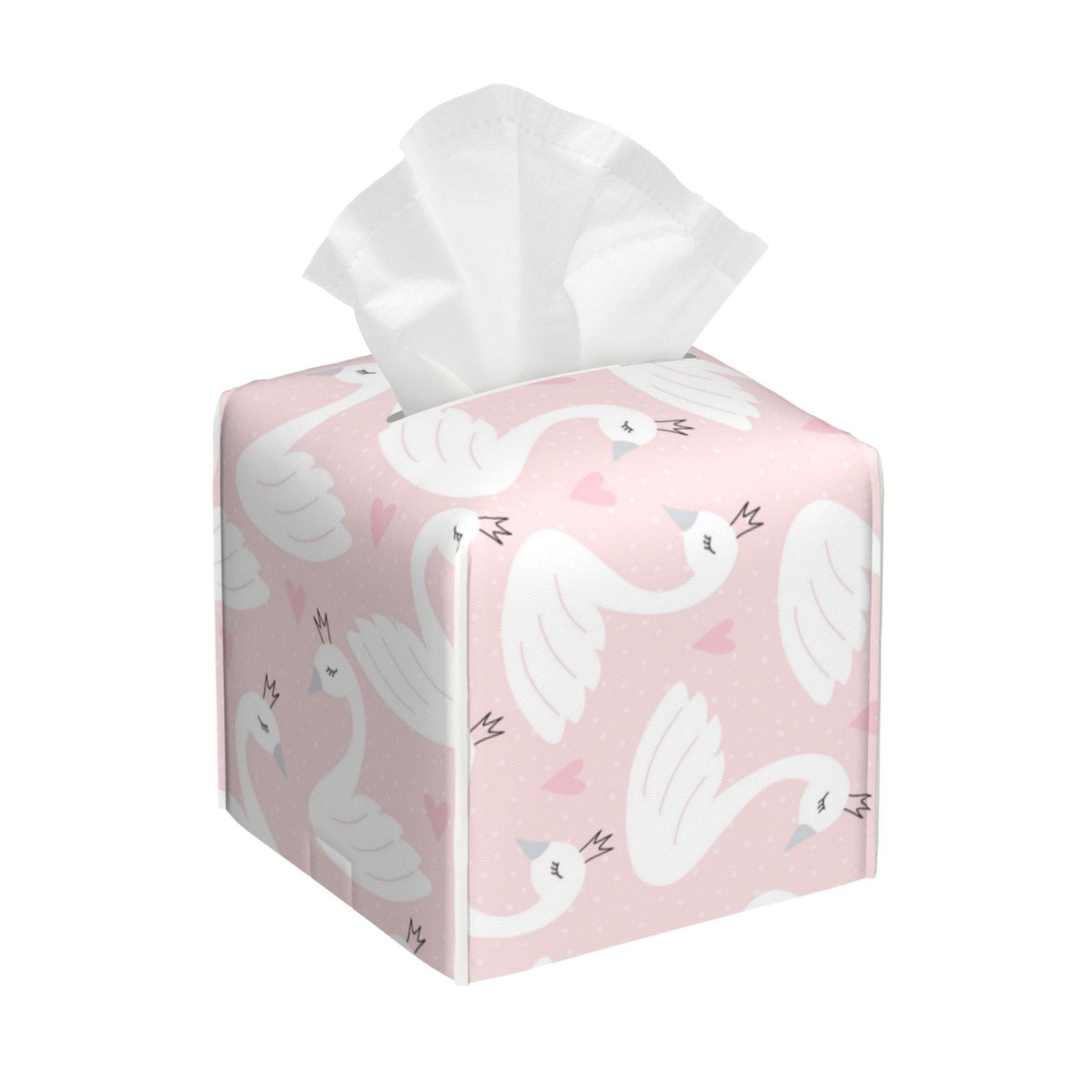 Fuzoiu Swan1 Print Tissue Box Cover Holder, Square Leather Tissue Box ...