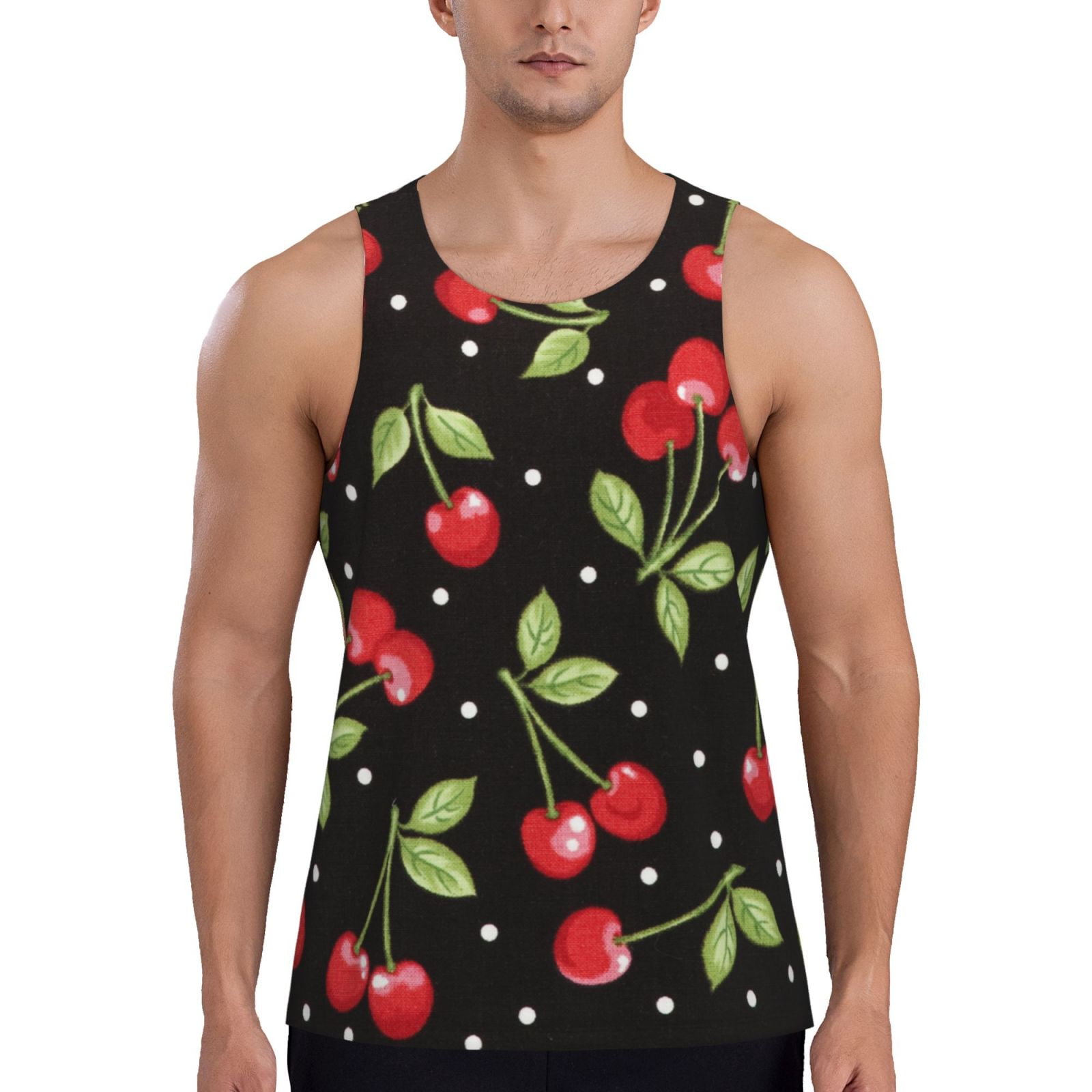 Fuzoiu Sweet Red Cherry Print Men's Workout Tank Tops,Sleeveless Gym ...
