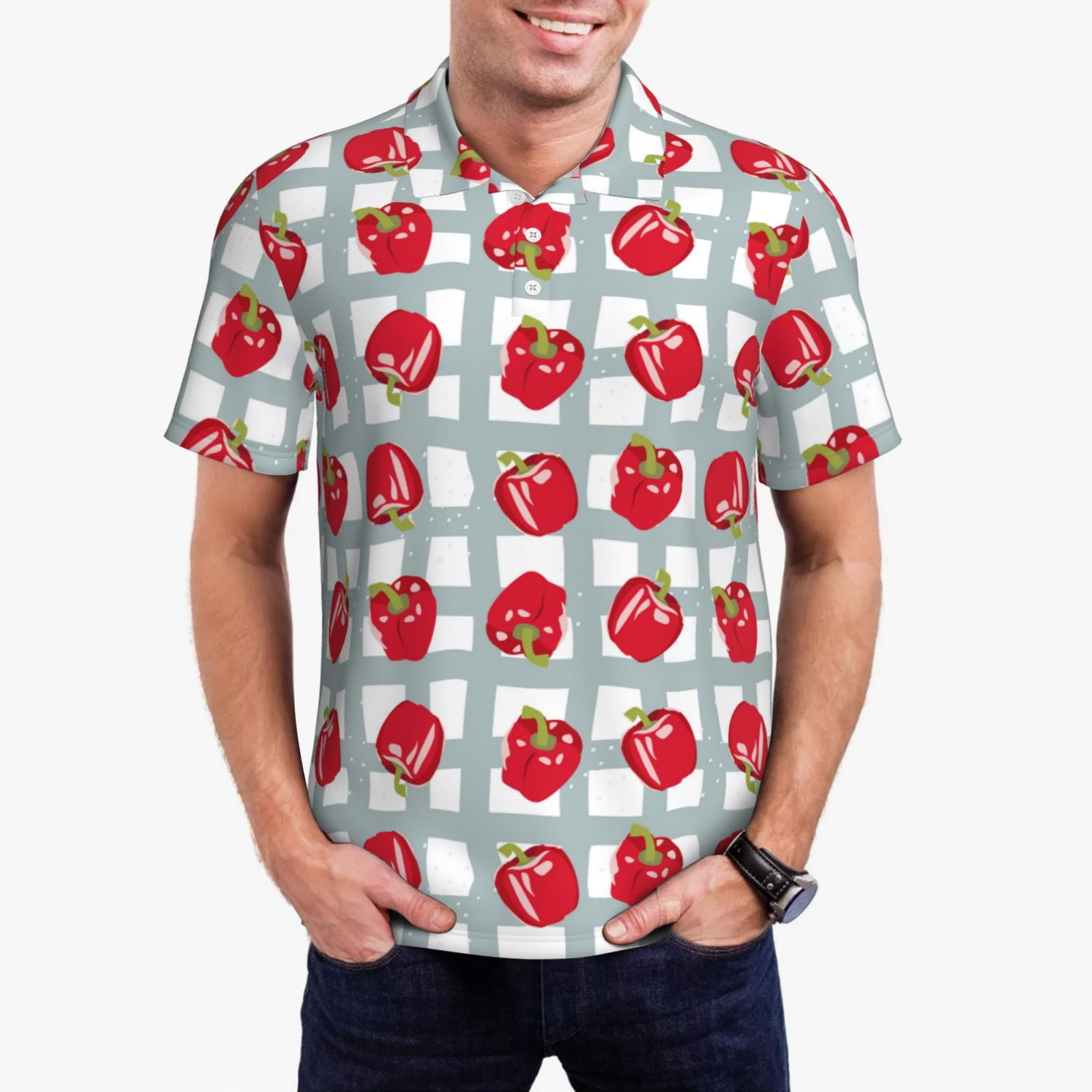 Fuzoiu Sweet Red Fruit Print Men's Polo Shirts Short Sleeve,Golf Shirts ...