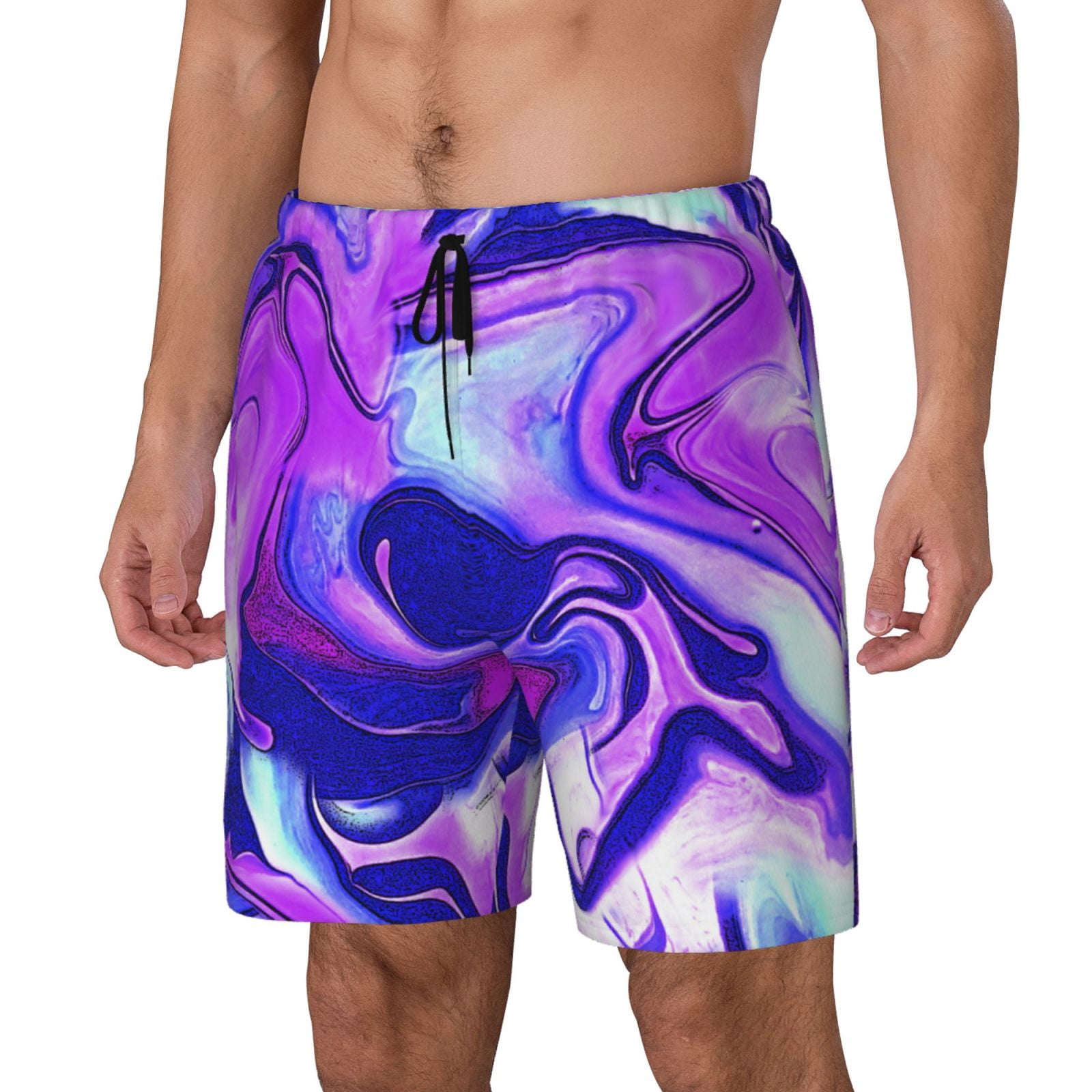 Fuzoiu Swirl Print Blue Purple1 Print Men's Swim Shorts,Quick-Dry ...