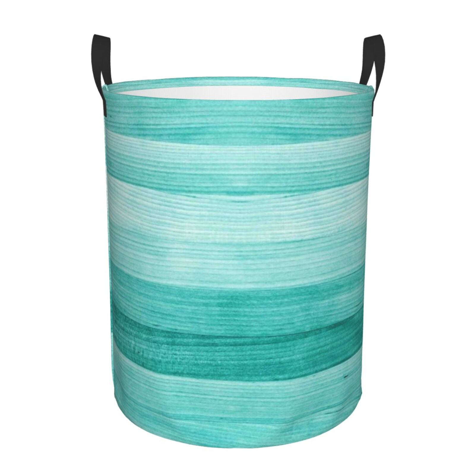 Fuzoiu Teal Turquoise Print Circular Hamper,Laundry Basket with Handle ...