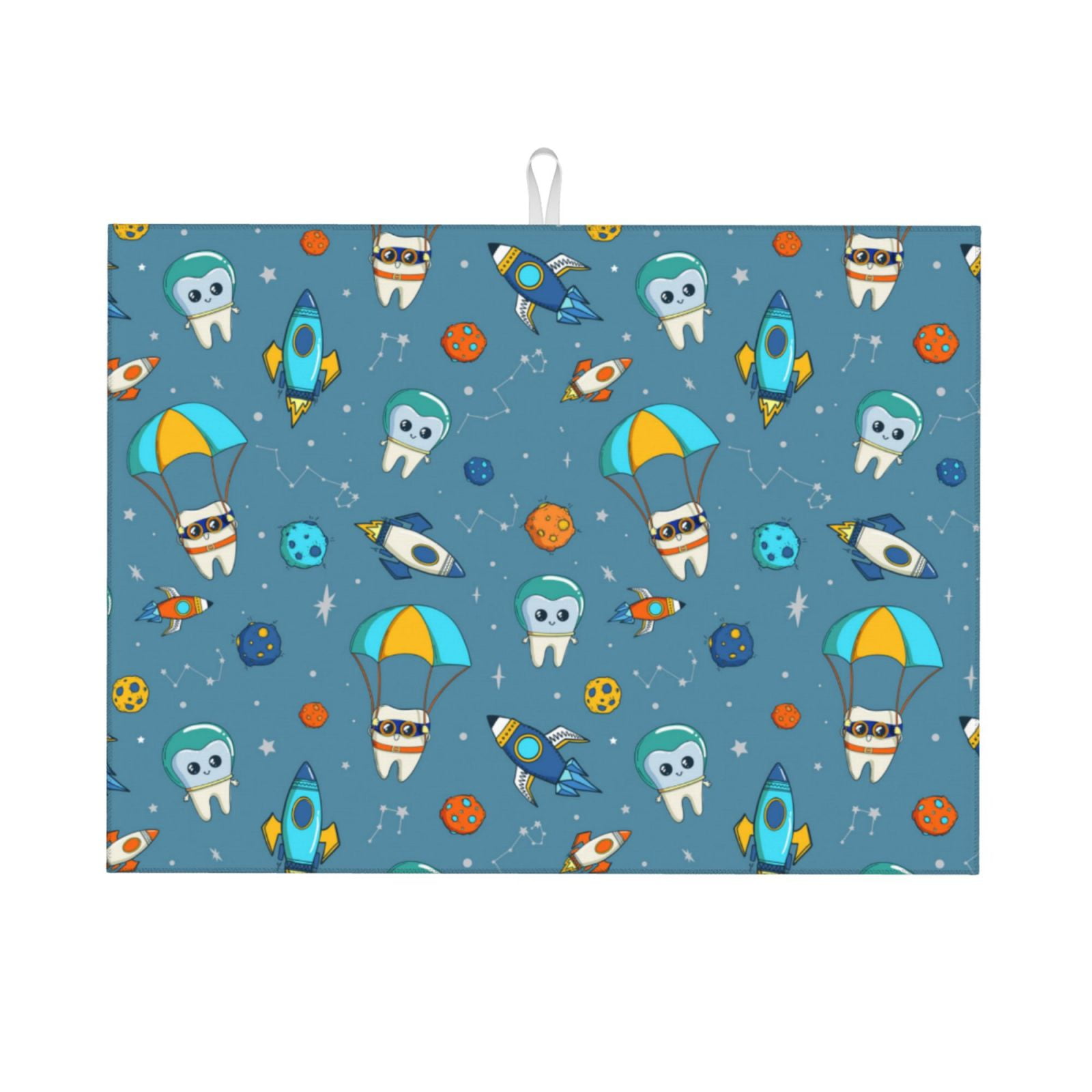 Fuzoiu Teeth Cosmonaut Print Absorbent, Reversible Microfiber Dish ...