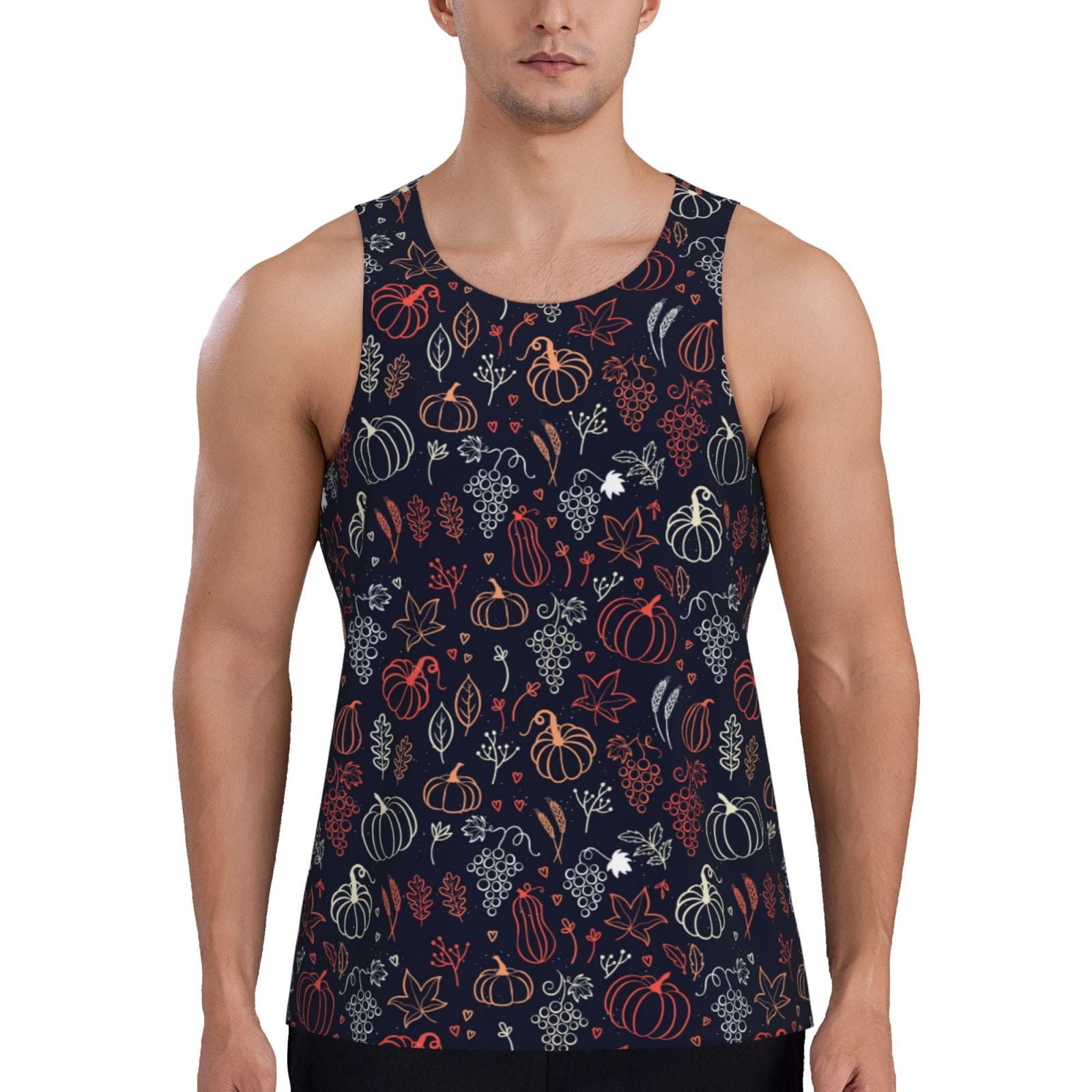 Fuzoiu Thanksgiving Seamless Pattern Print Men's Workout Tank Tops ...